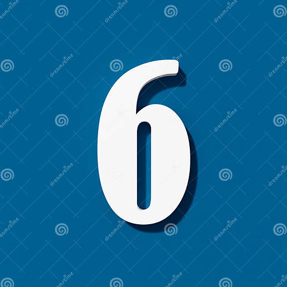 White Number Six on Blue Background. Top View Stock Illustration ...