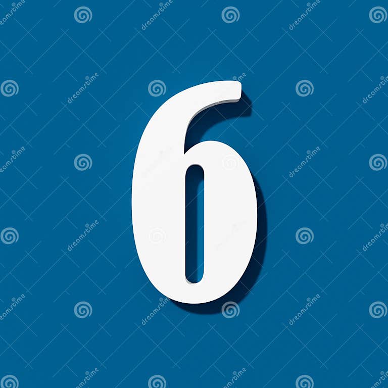 White Number Six on Blue Background. Top View Stock Illustration ...