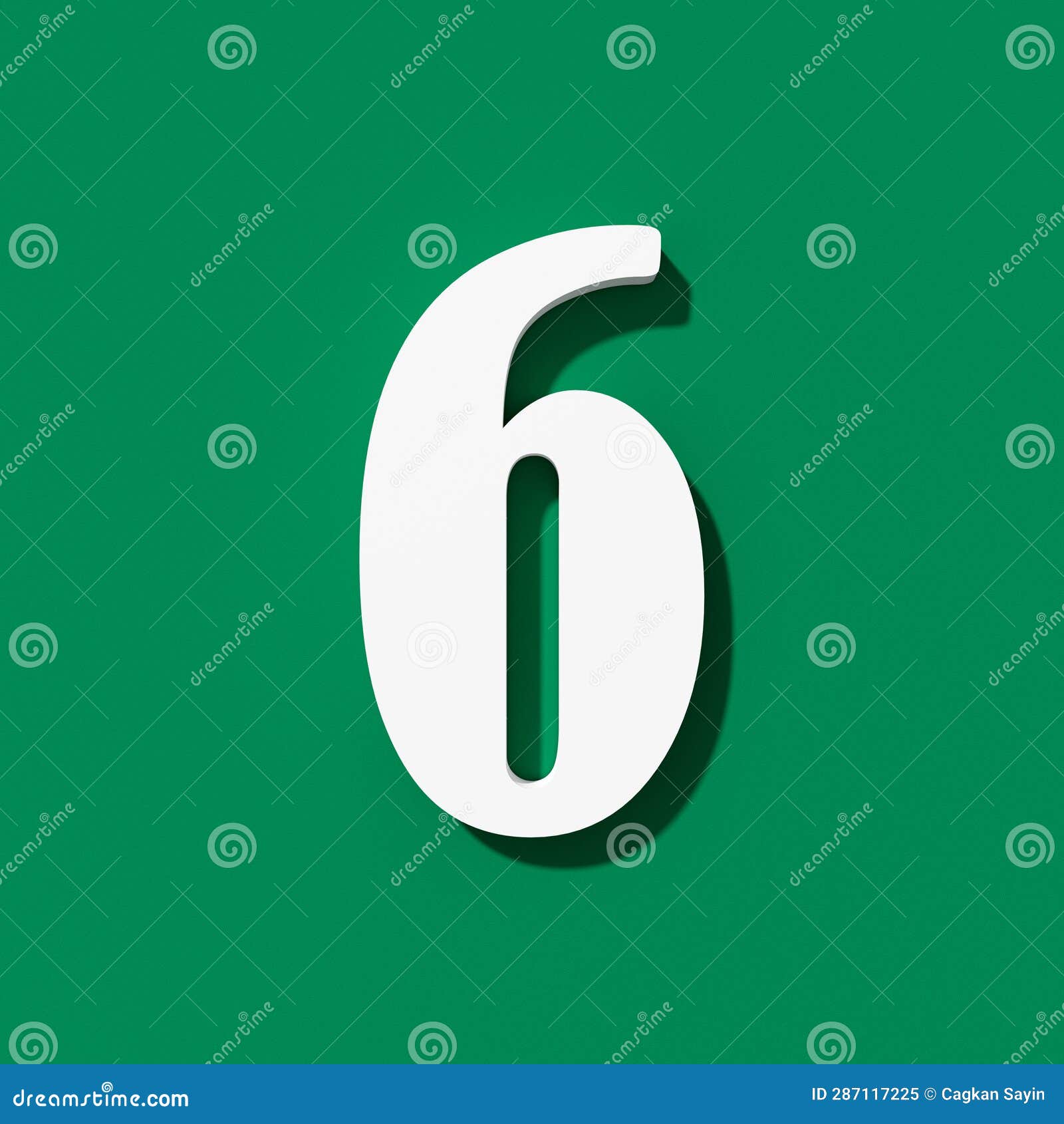 White Number Six on Green Background. Top View Stock Illustration ...