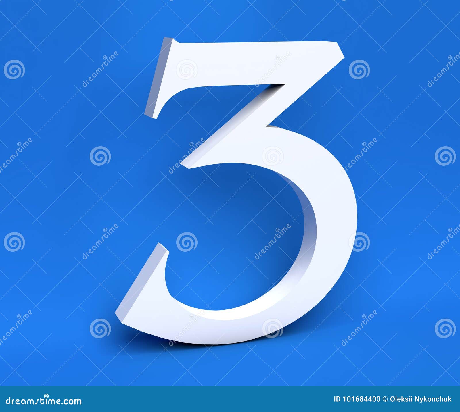 White Number 3 Three on a Blue Background. 3D Render Stock Illustration ...