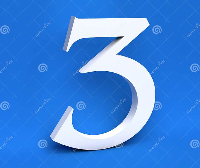 White Number 3 Three on a Blue Background. 3D Render Stock Illustration ...