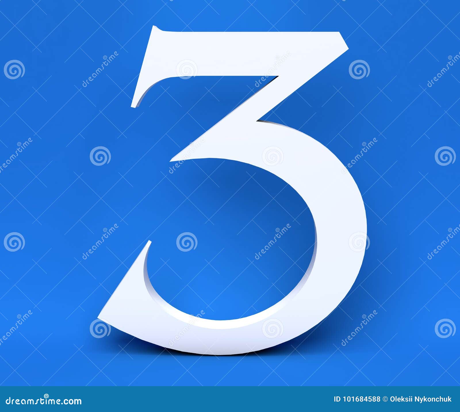White Number 3 Three on a Blue Background. 3D Render Stock Illustration ...