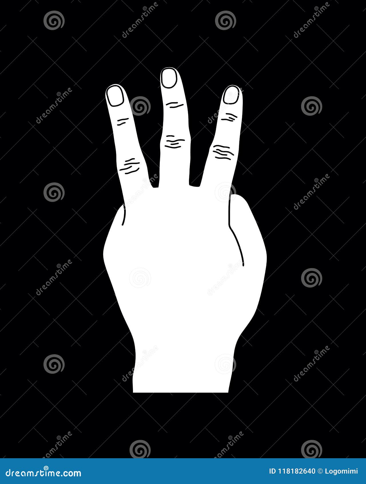 White Number Three Hand Gesture, Vector Sillhouette Stock Vector ...