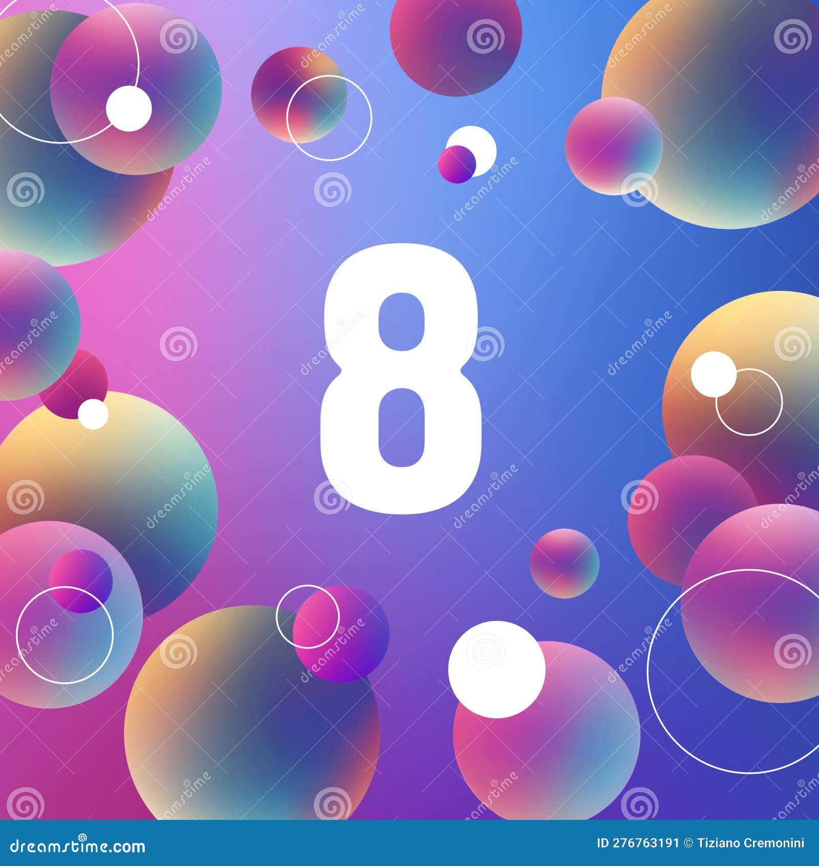 White Numbers on Multicolored Bubbles Background, 3d Rendering ...