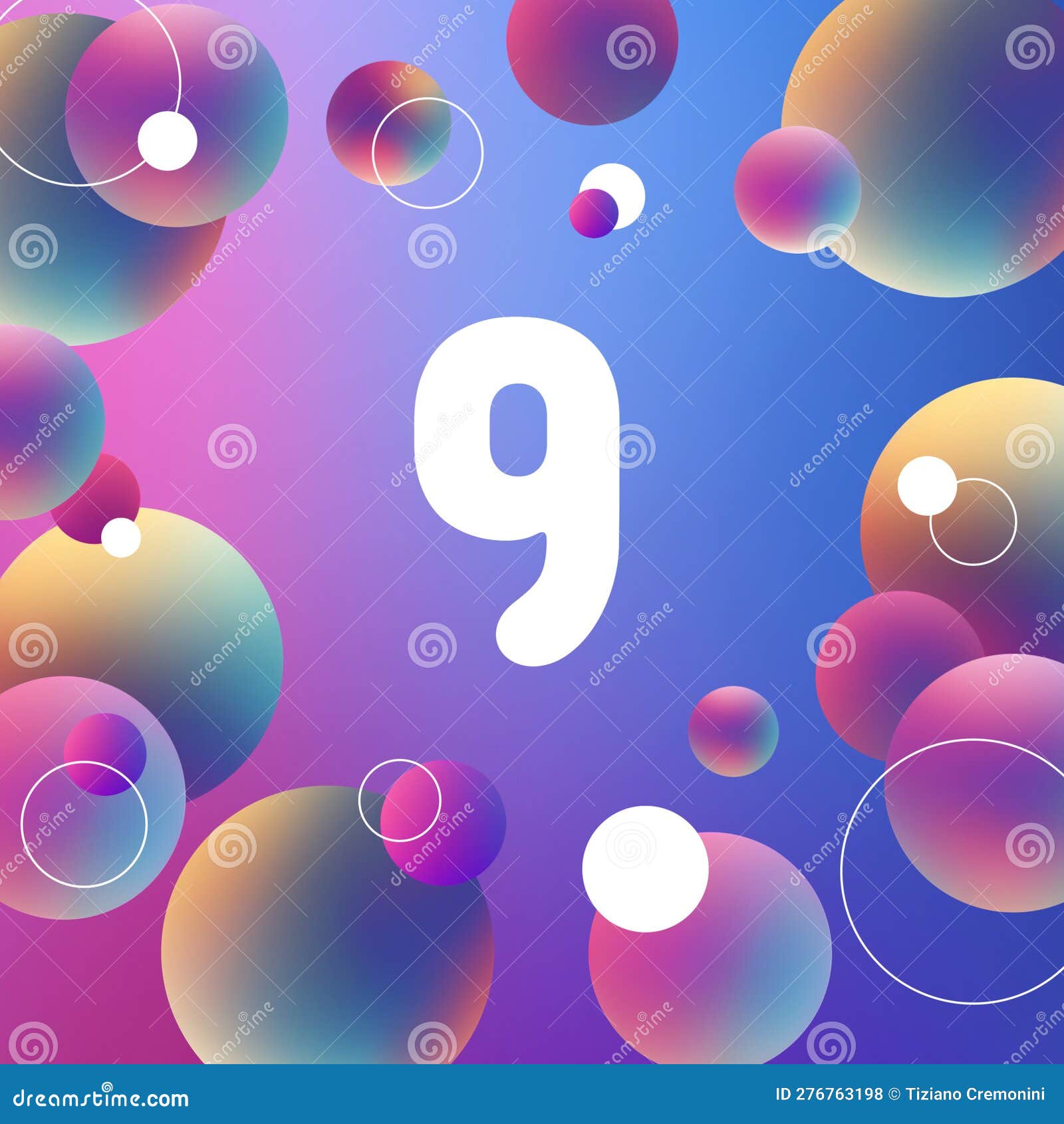 White Numbers on Multicolored Bubbles Background, 3d Rendering ...