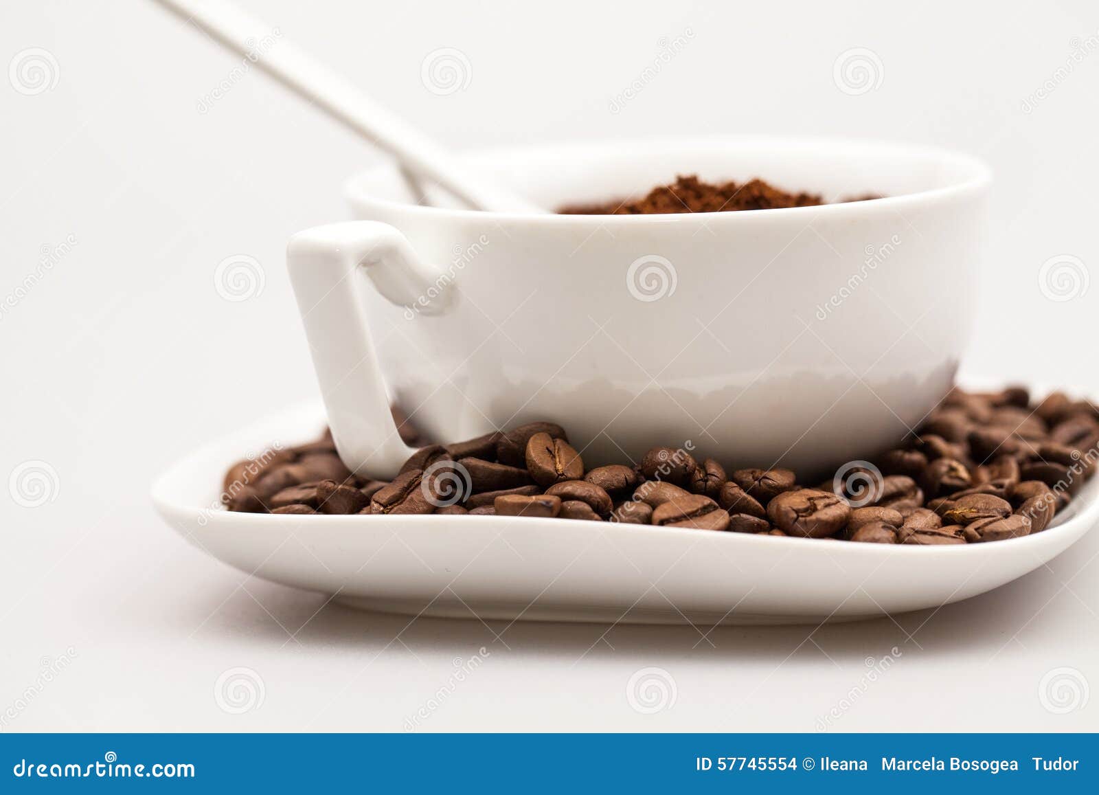 White Objects, Coffee Beans and Coffee Powder Stock Photo - Image of ...