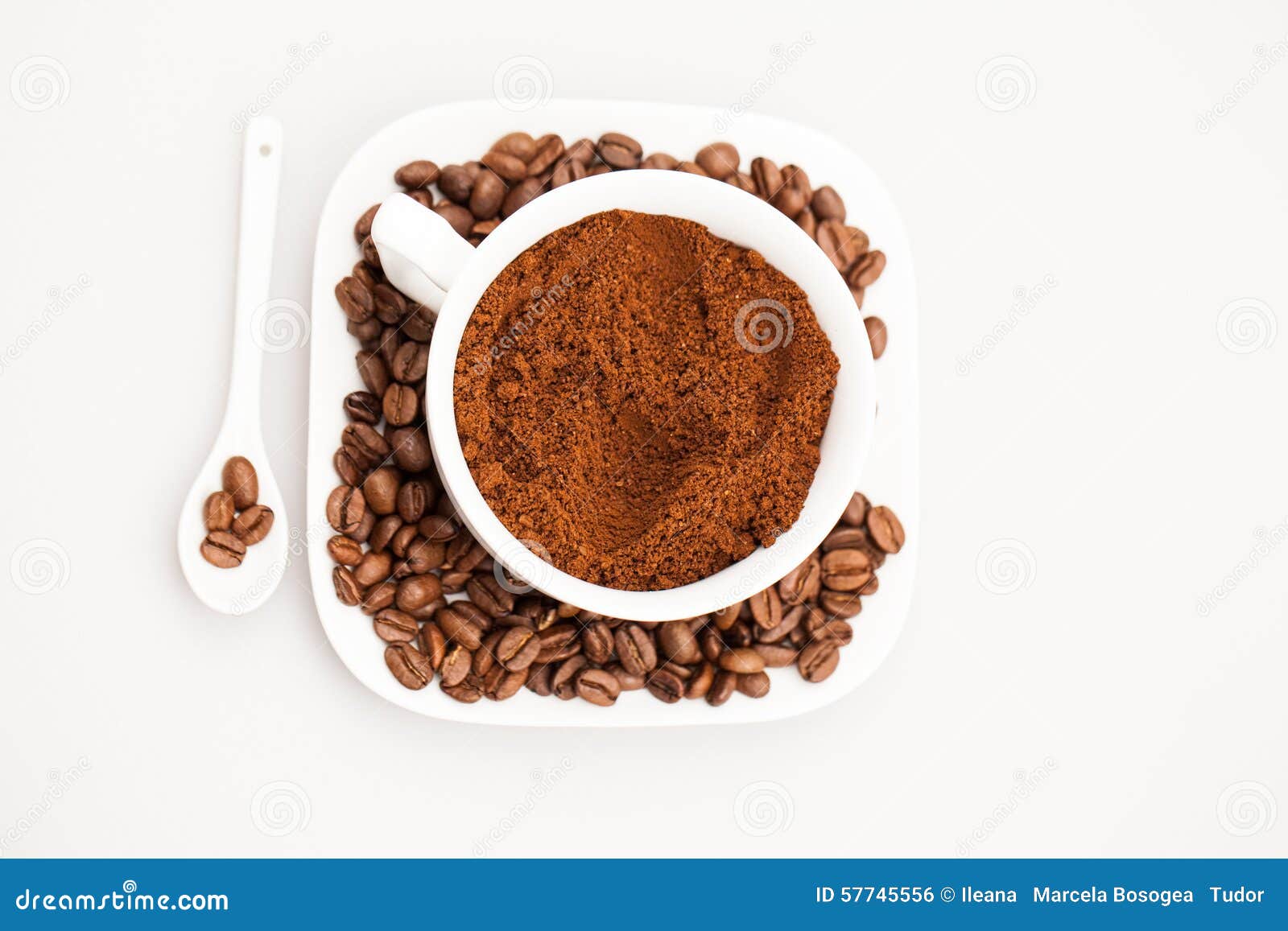 White Objects, Coffee Beans and Coffee Powder Stock Photo - Image of ...