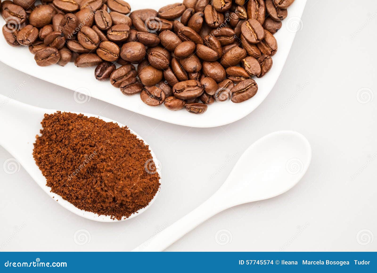 White Objects, Coffee Beans and Coffee Powder Stock Photo - Image of ...