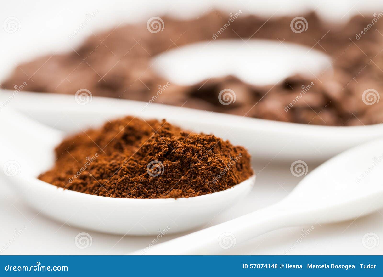 White Objects, Coffee Beans and Coffee Powder Stock Photo - Image of ...