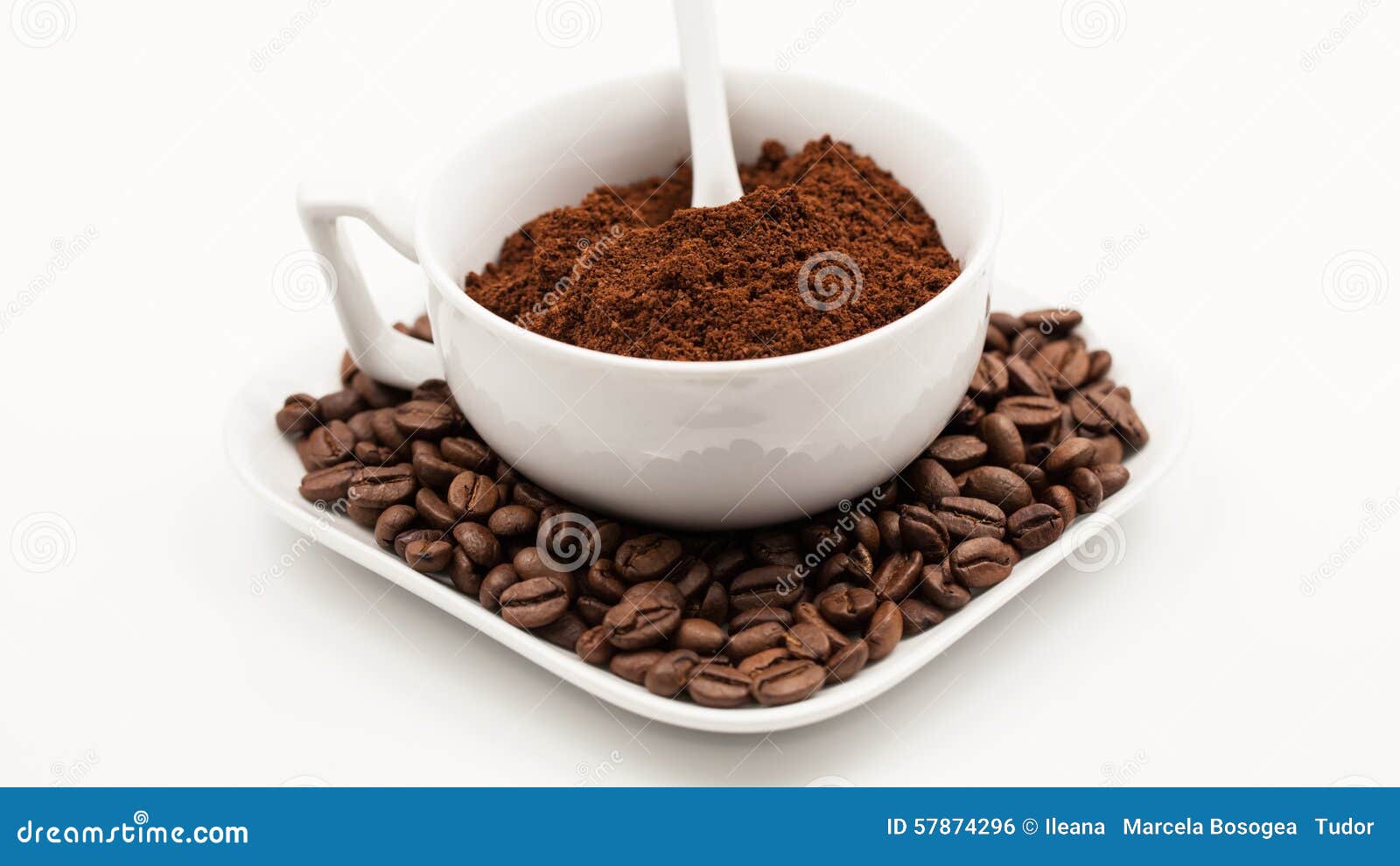 White Objects, Coffee Beans and Coffee Powder Stock Photo - Image of ...