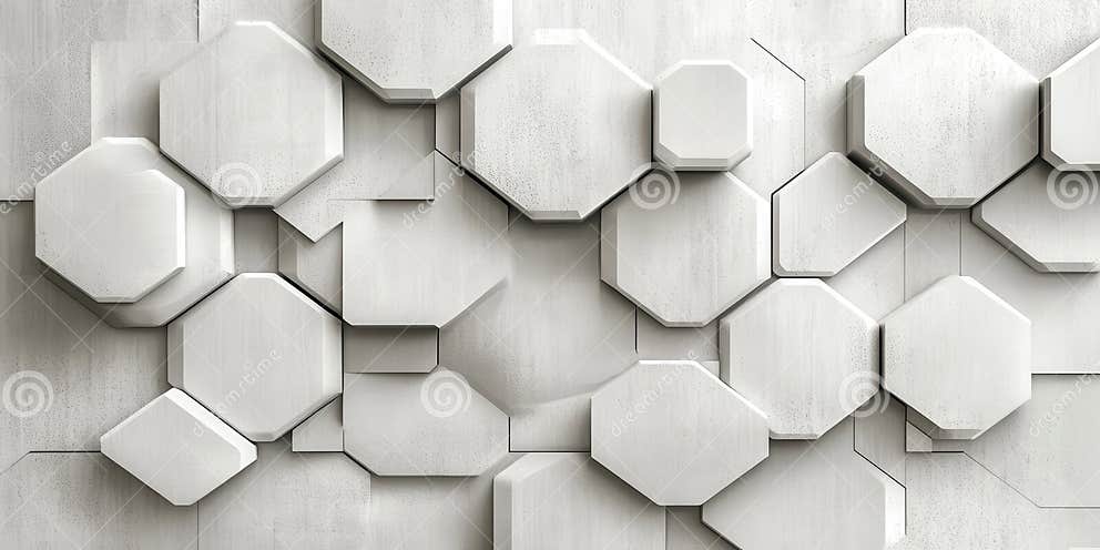 White Octagonal Geometric Concrete Wall Stock Illustration ...