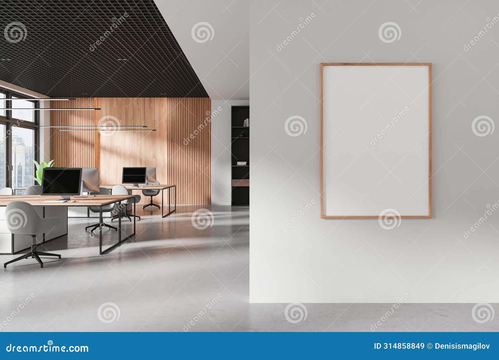 White Office Business Room Interior Coworking and Panoramic Window ...