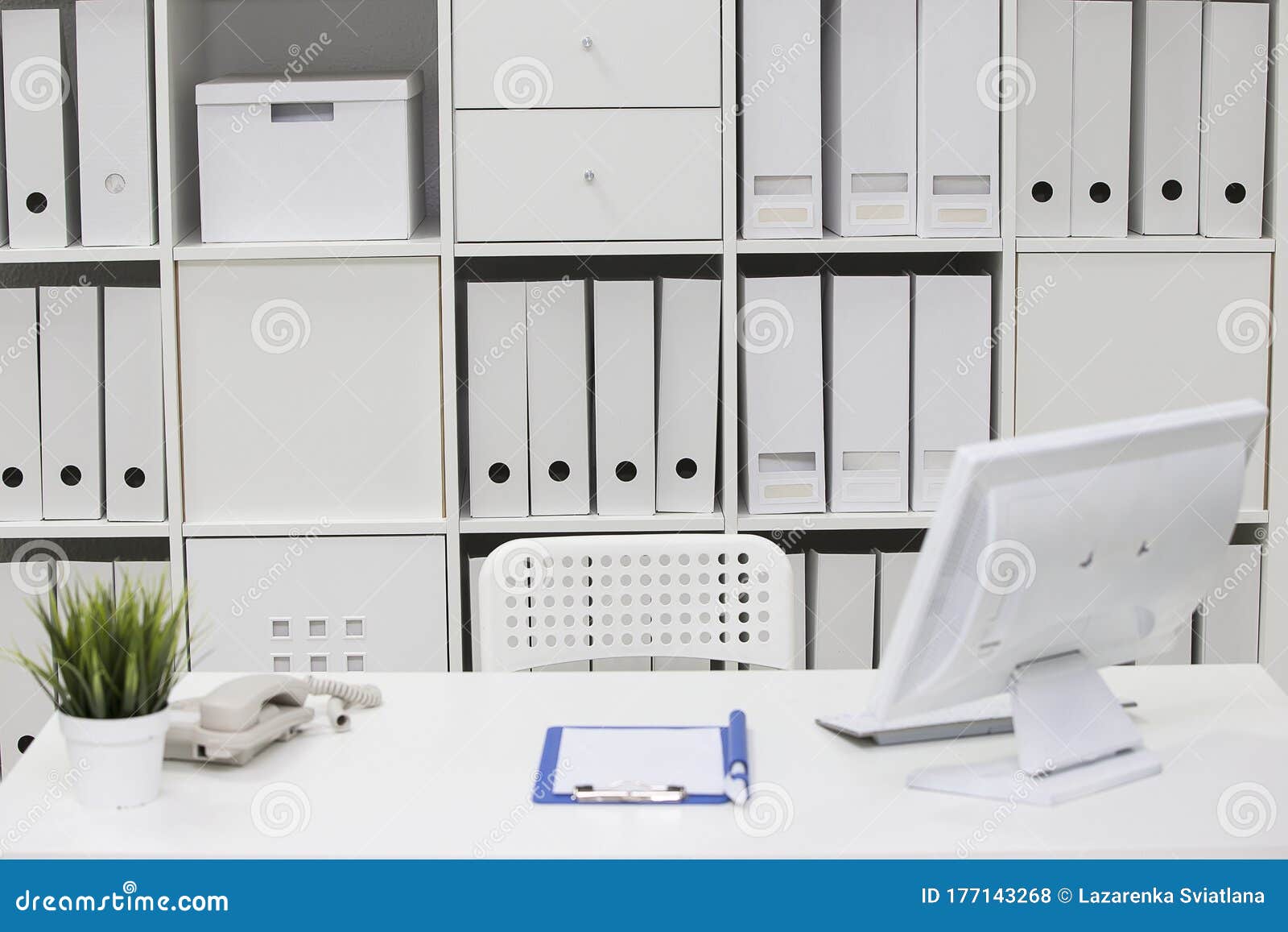 White Office with Computer. Stock Photo - Image of computer, business ...