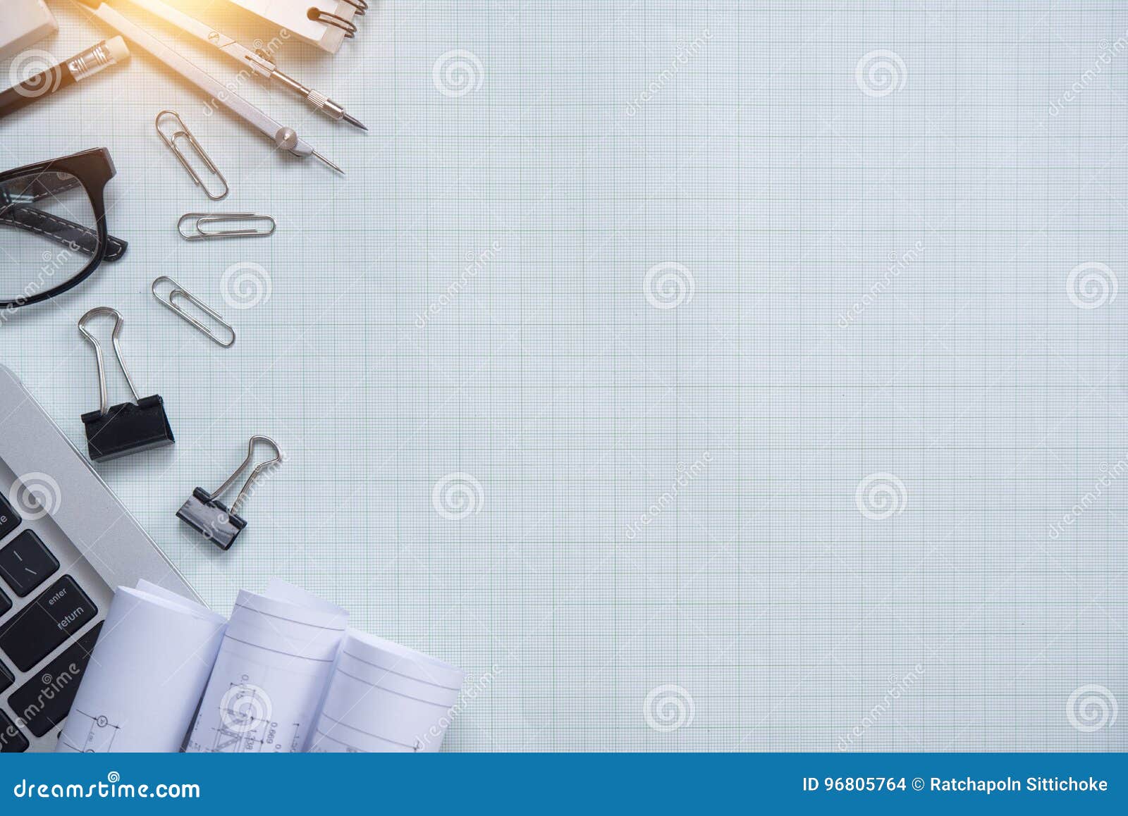 White Office Desk Table with of Architect. Stock Photo - Image of ...