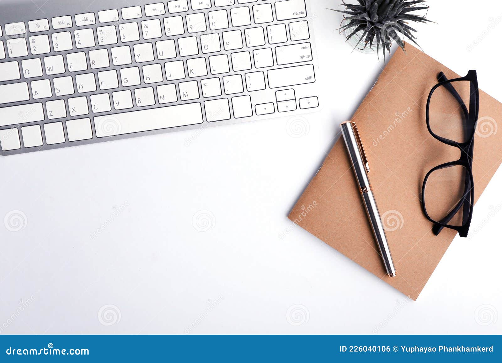 White Office Desk Table with Laptop, Glasses, Pen and Notebook. Stock ...