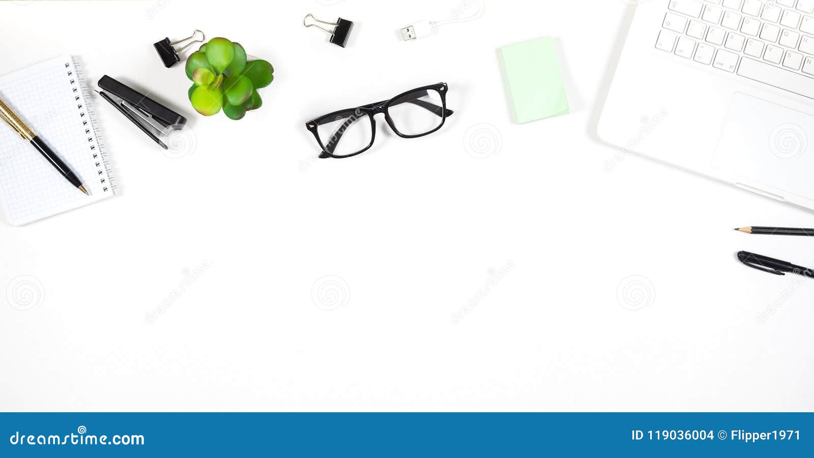 White Office Desk Table with a Lot of Things Stock Photo - Image of ...