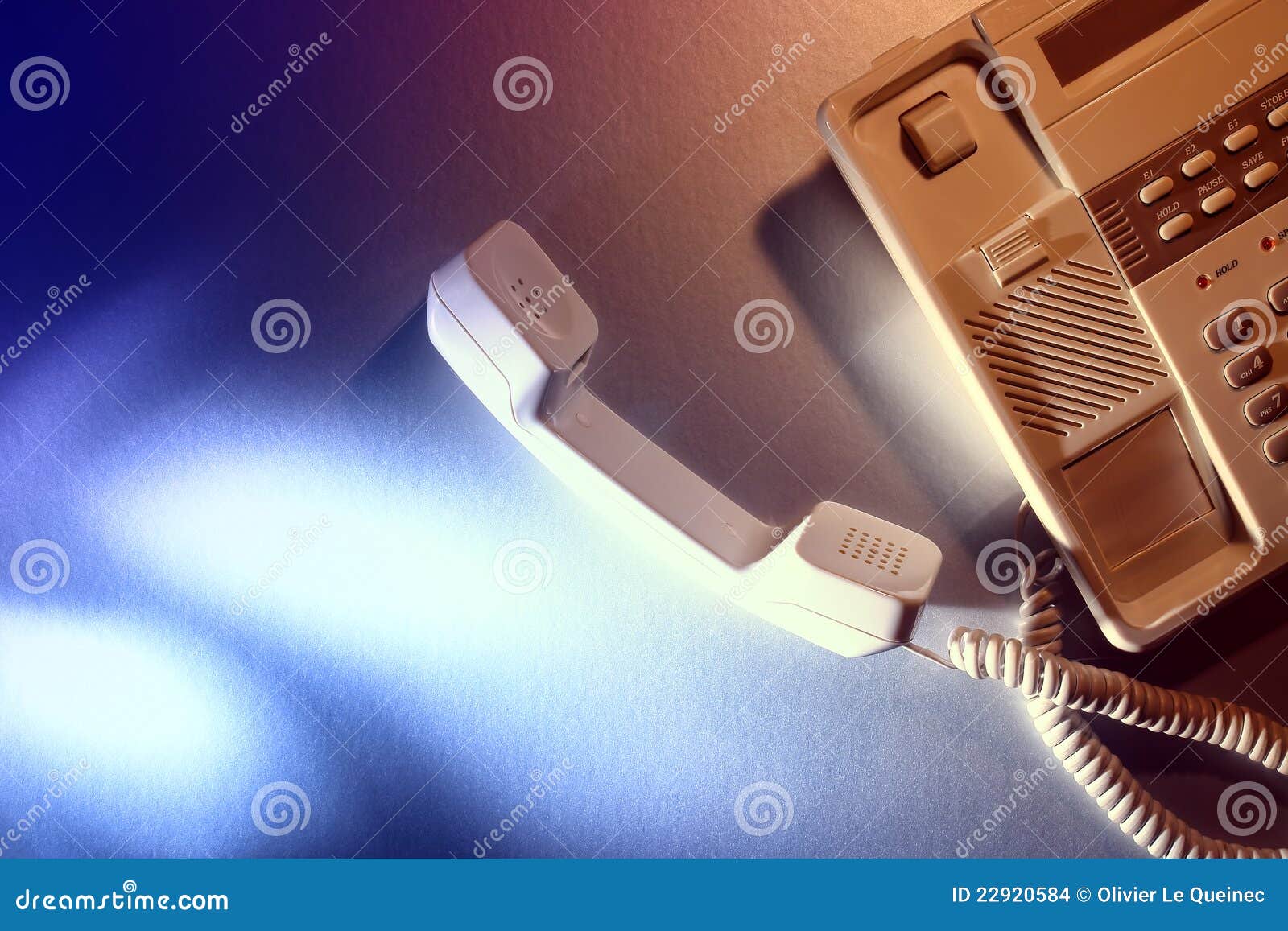 White Office Desk Telephone with Handset on Hold Stock Photo - Image of ...