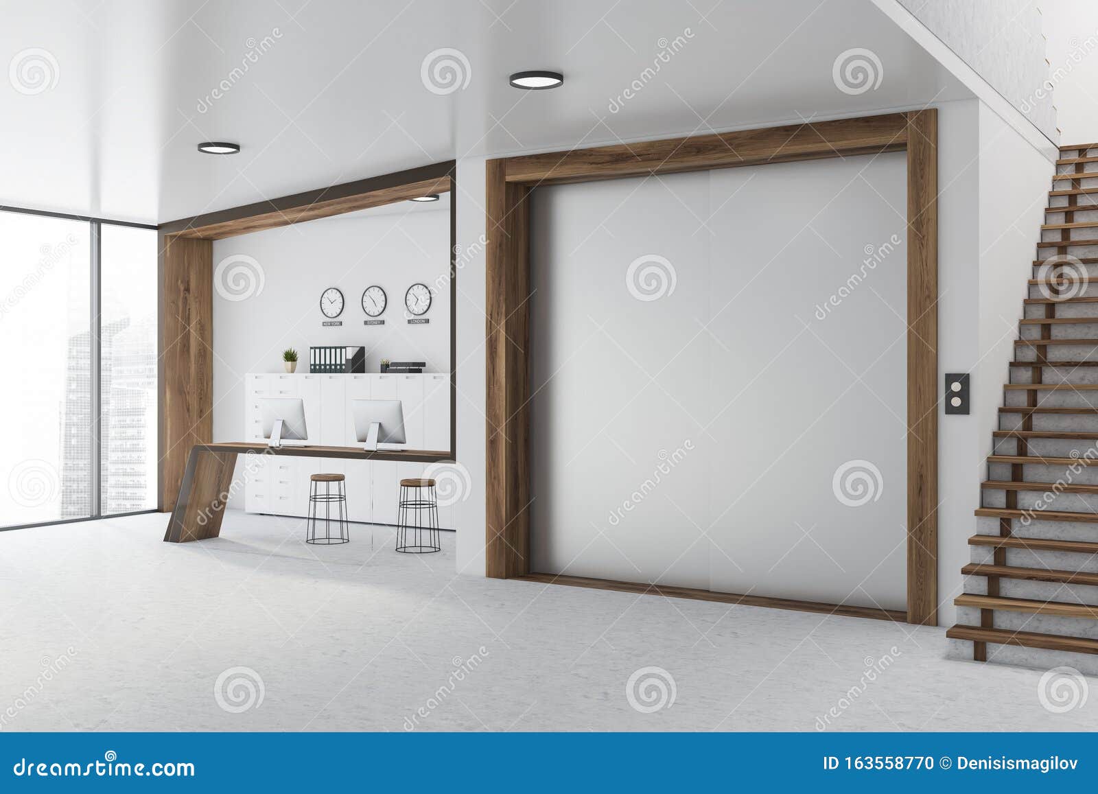White Office Elevator Hall with Reception Stock Illustration ...