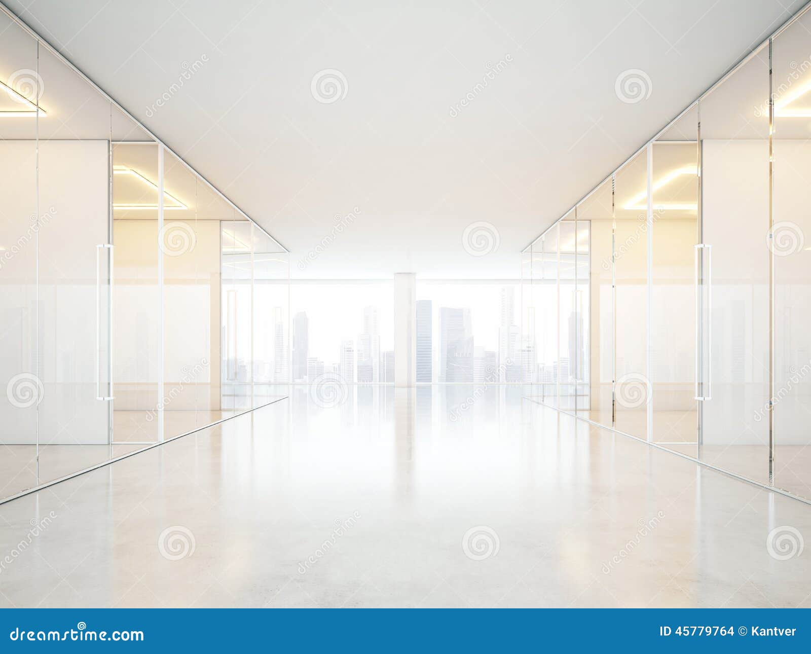 White Office Interior with Panoramic Windows Stock Photo - Image of ...