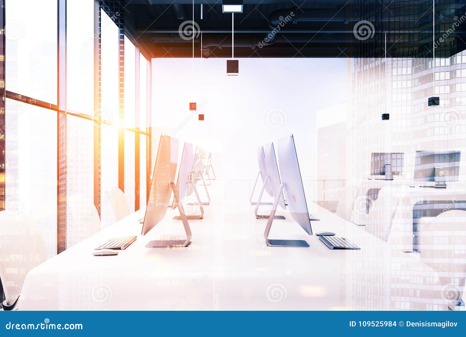 White Office Interior Side View Toned Stock Illustration - Illustration ...