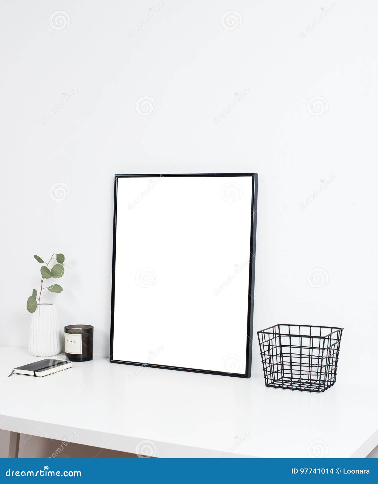 White Office Interior, Stylish Work Table Space with Poster Artw Stock ...