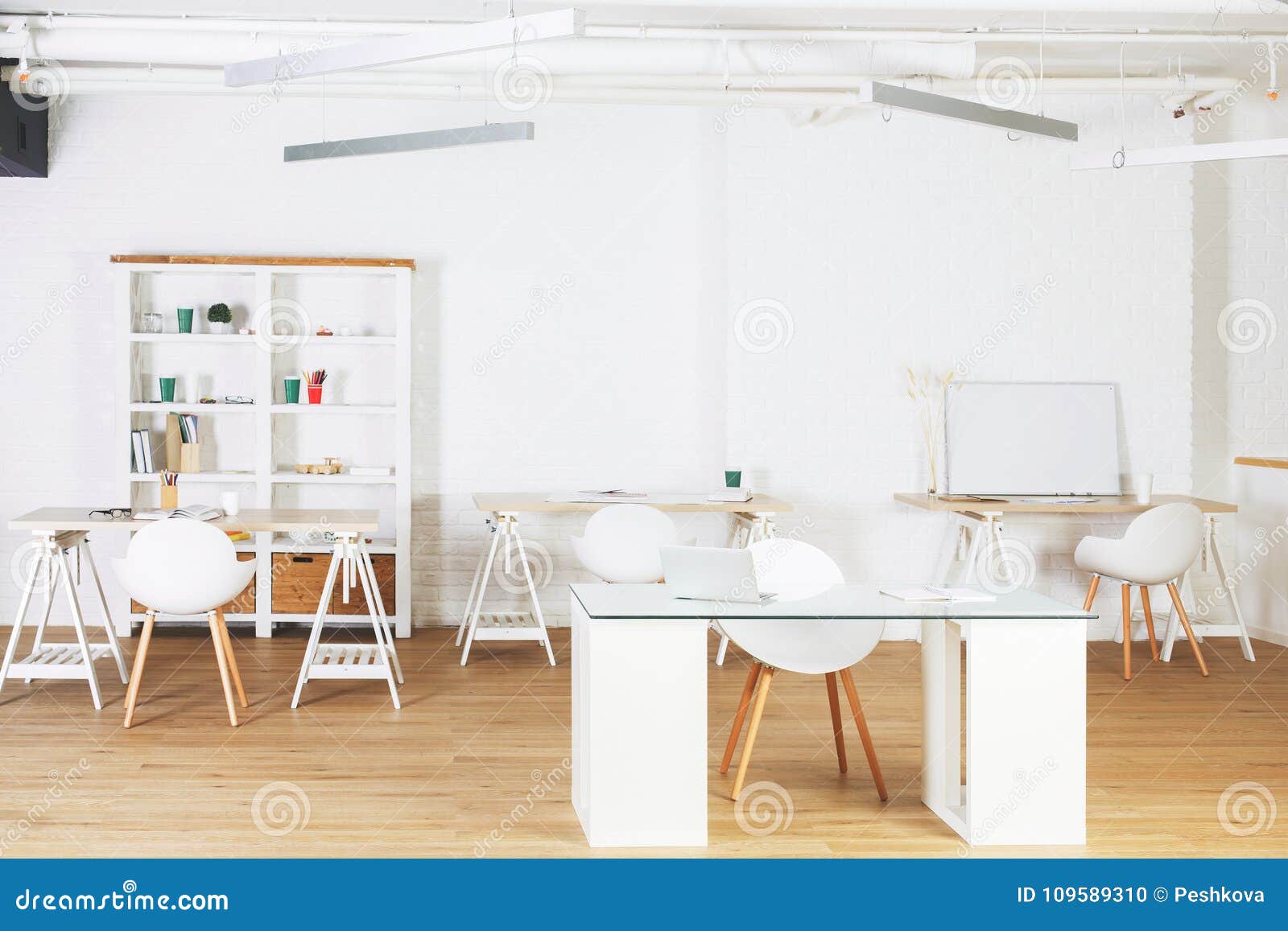 White Office with Workplace Stock Photo - Image of concept, hipster ...