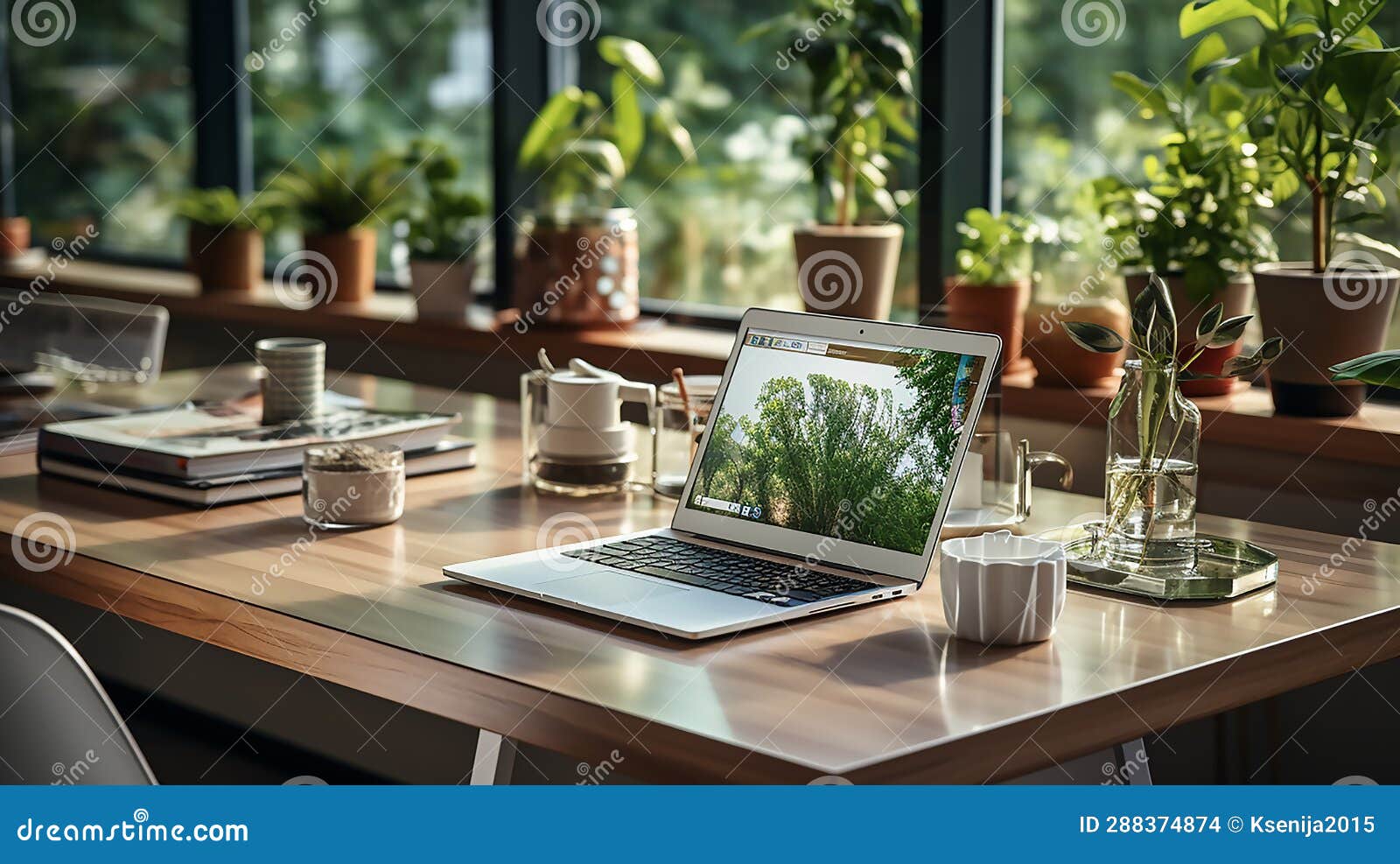 White Office Room with Laptop and Coffee on Table Stock Illustration ...