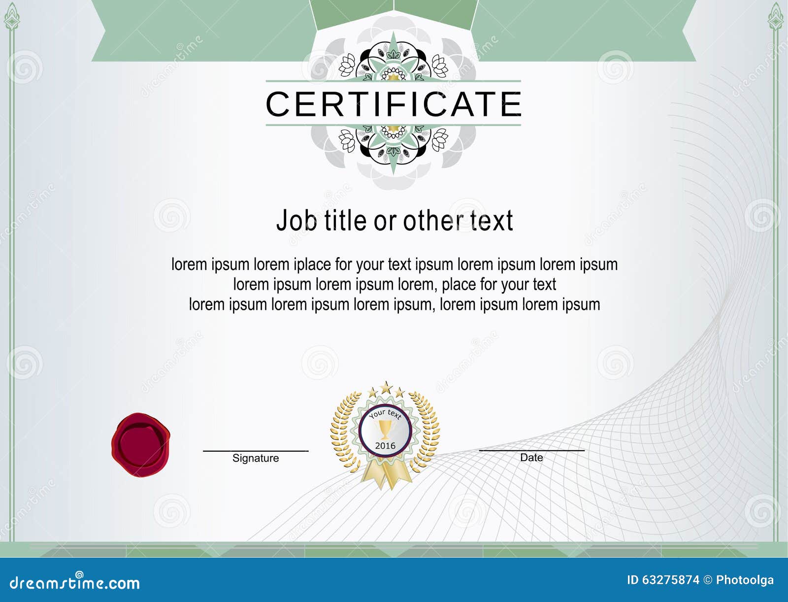 White Official Certificate with Ornamental Rosette. Green Design ...