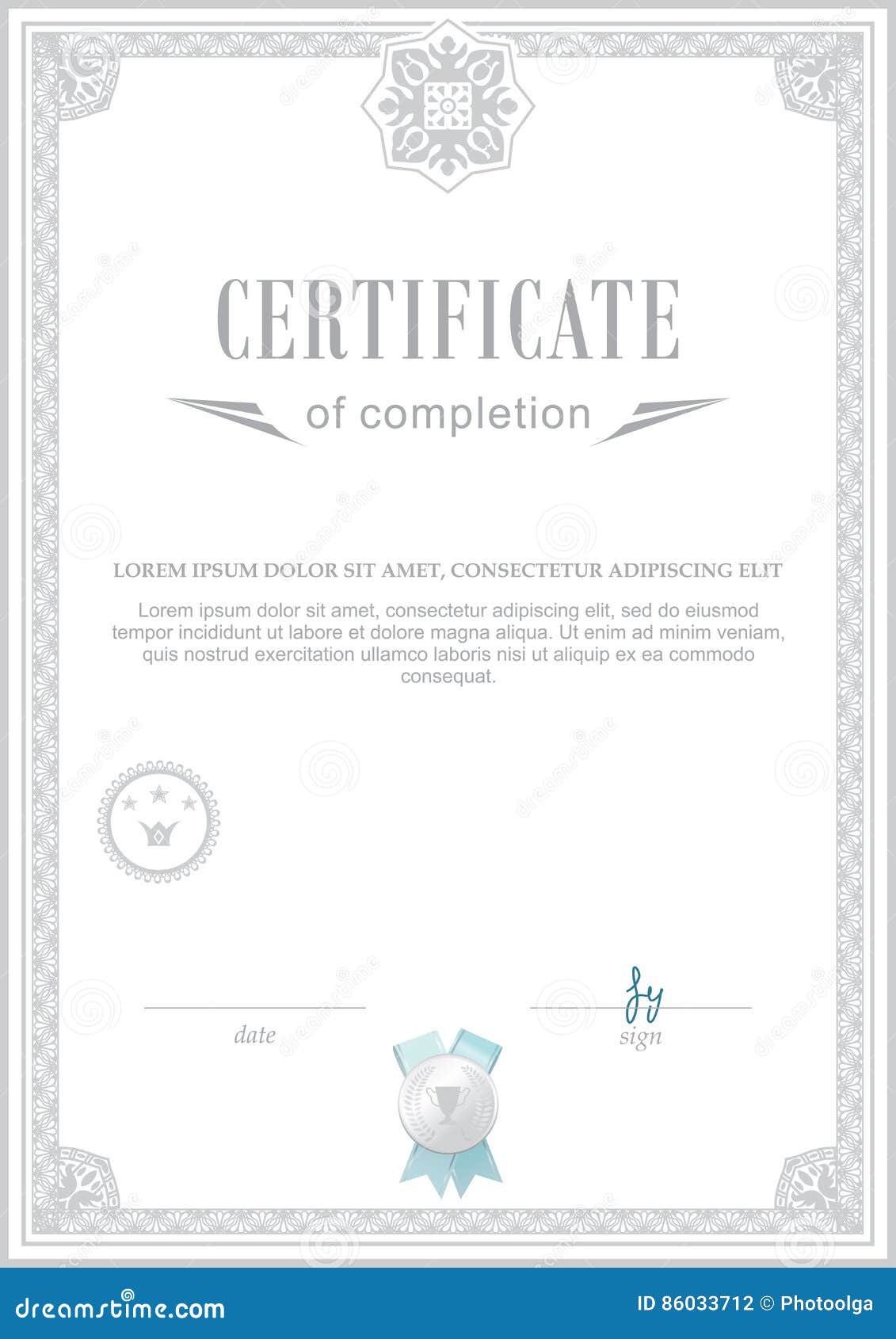 White Official Modern Certificate. Grey Ornamental Border Stock Vector ...