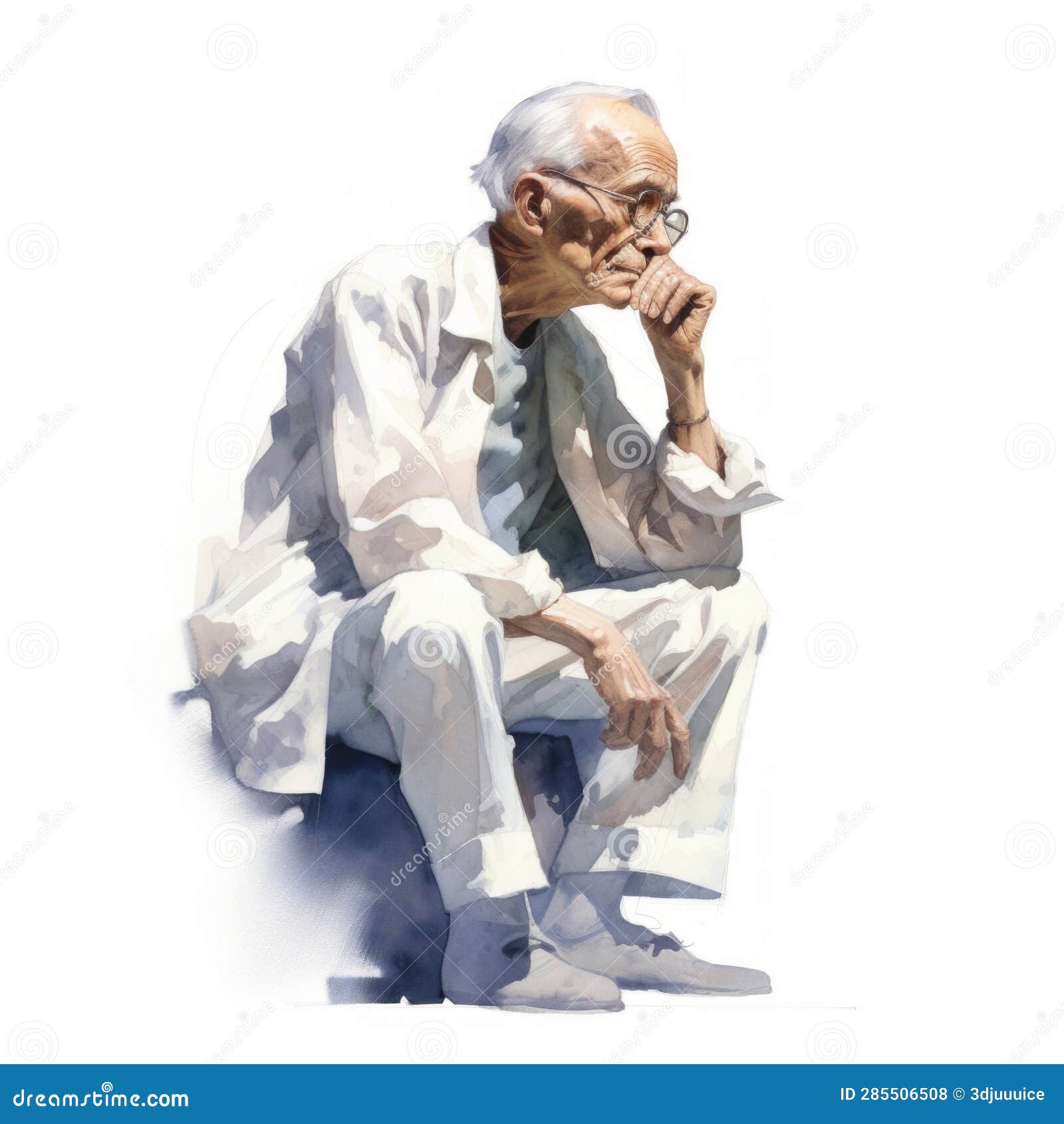 White Old Man in Thinking and Doubts Oil Painted Illustration. Stock ...