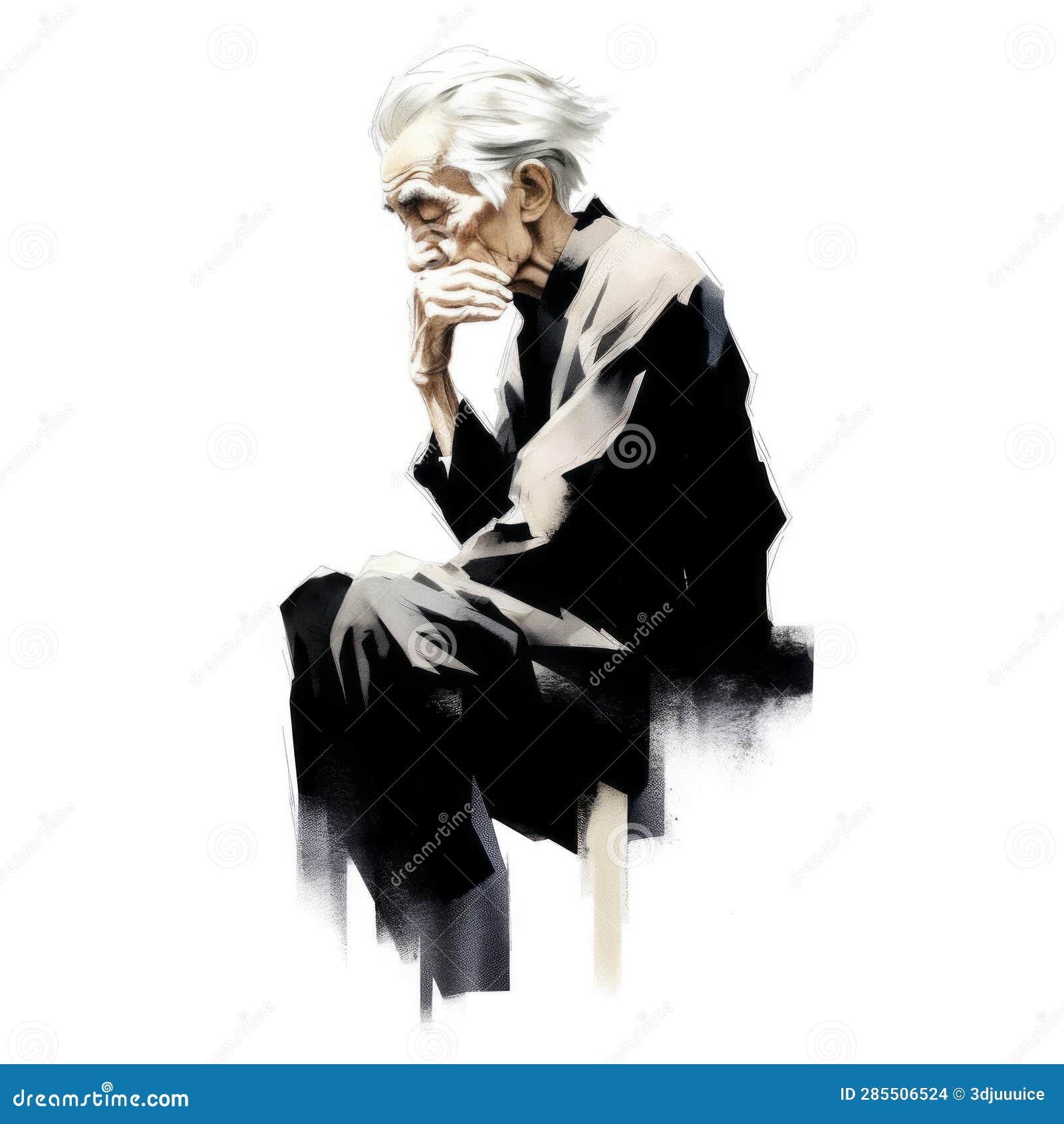 White Old Man in Thinking and Doubts Oil Painted Illustration. Stock ...