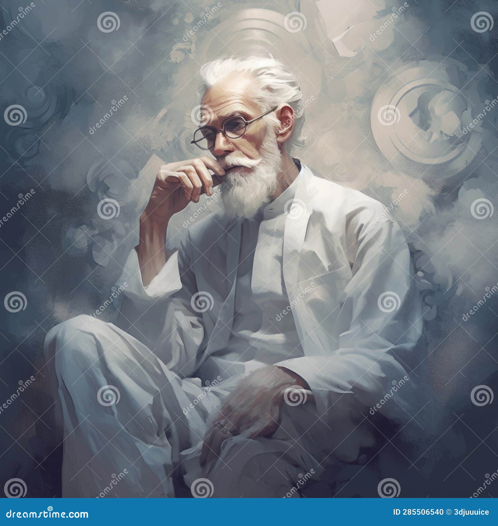 White Old Man in Thinking and Doubts Oil Painted Illustration. Stock ...