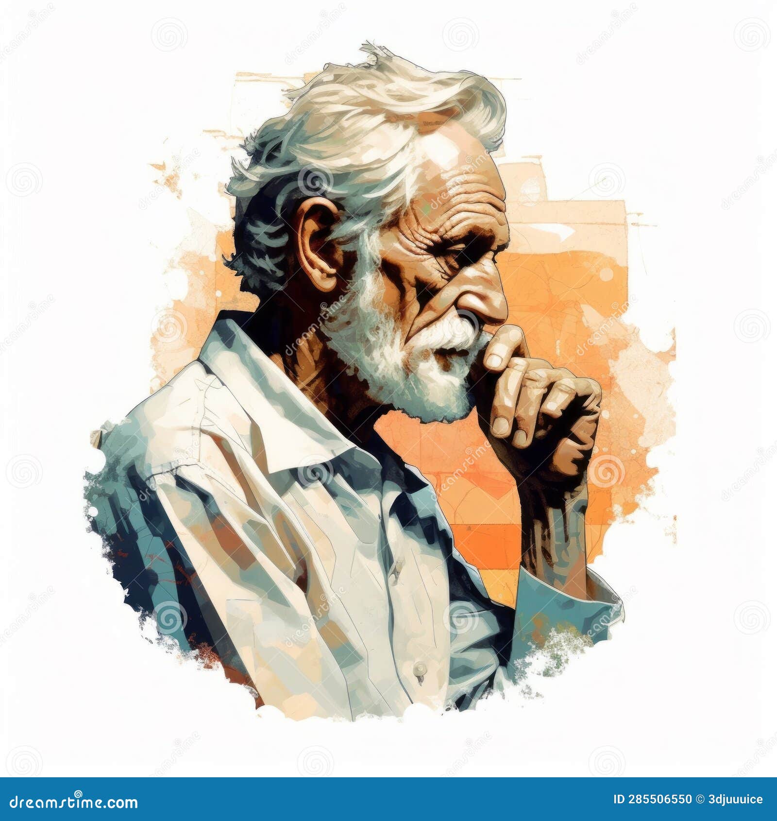White Old Man in Thinking and Doubts Oil Painted Illustration. Stock ...