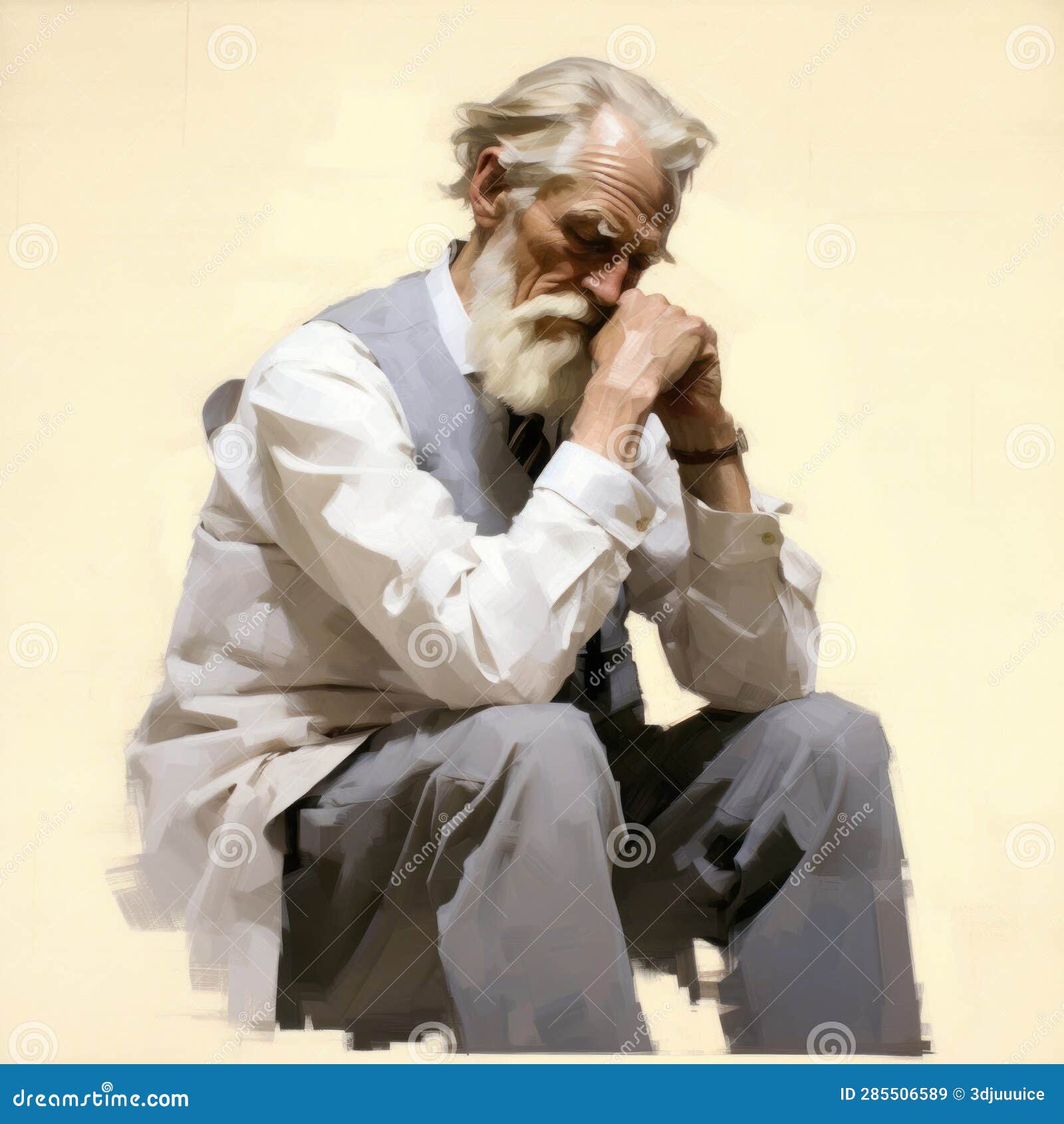 White Old Man in Thinking and Doubts Oil Painted Illustration. Stock ...