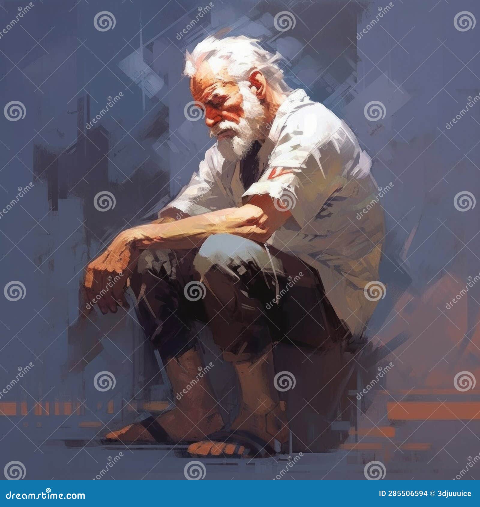 White Old Man in Thinking and Doubts Oil Painted Illustration. Stock ...