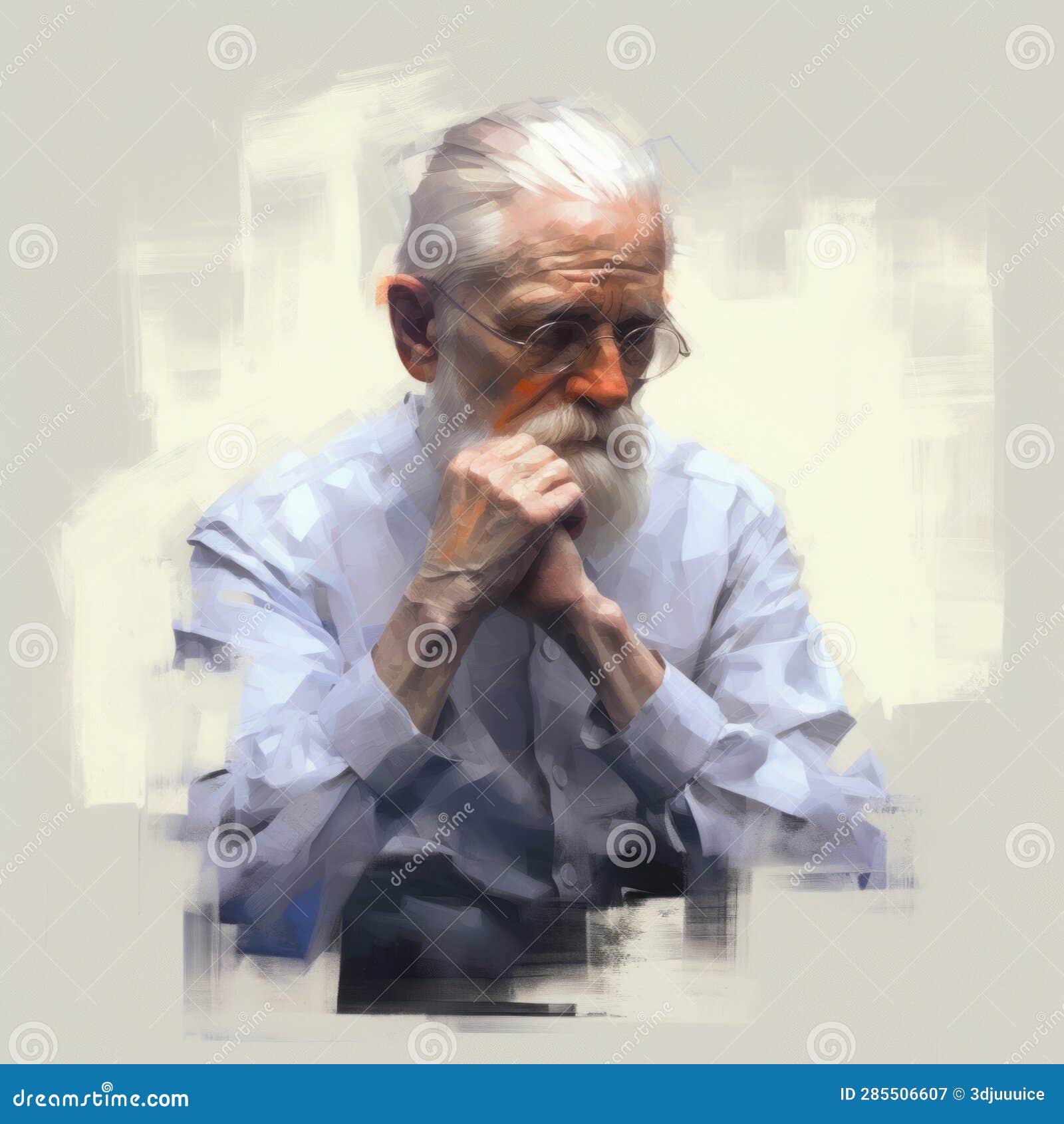 White Old Man in Thinking and Doubts Oil Painted Illustration. Stock ...