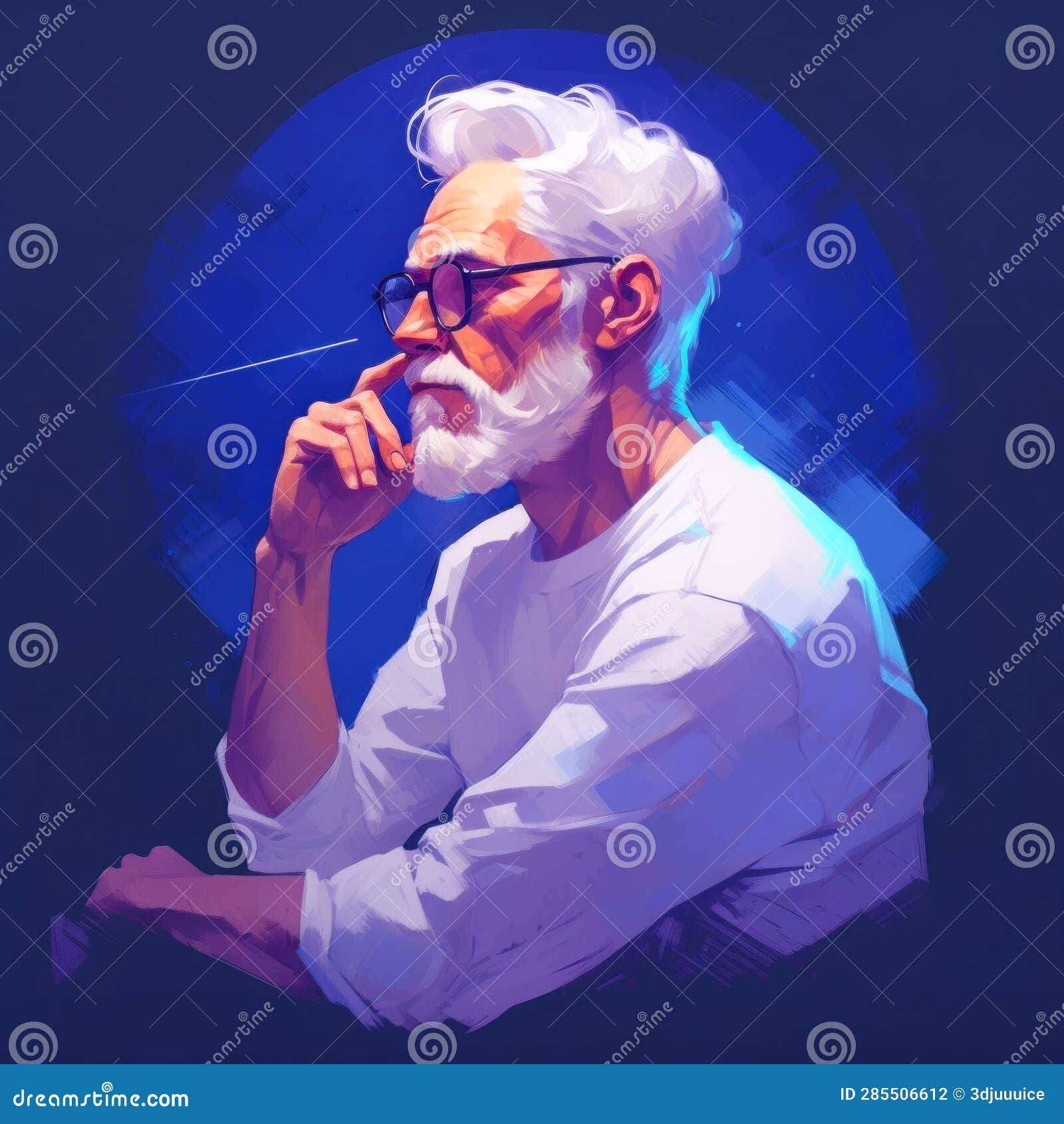 White Old Man in Thinking and Doubts Oil Painted Illustration. Stock ...