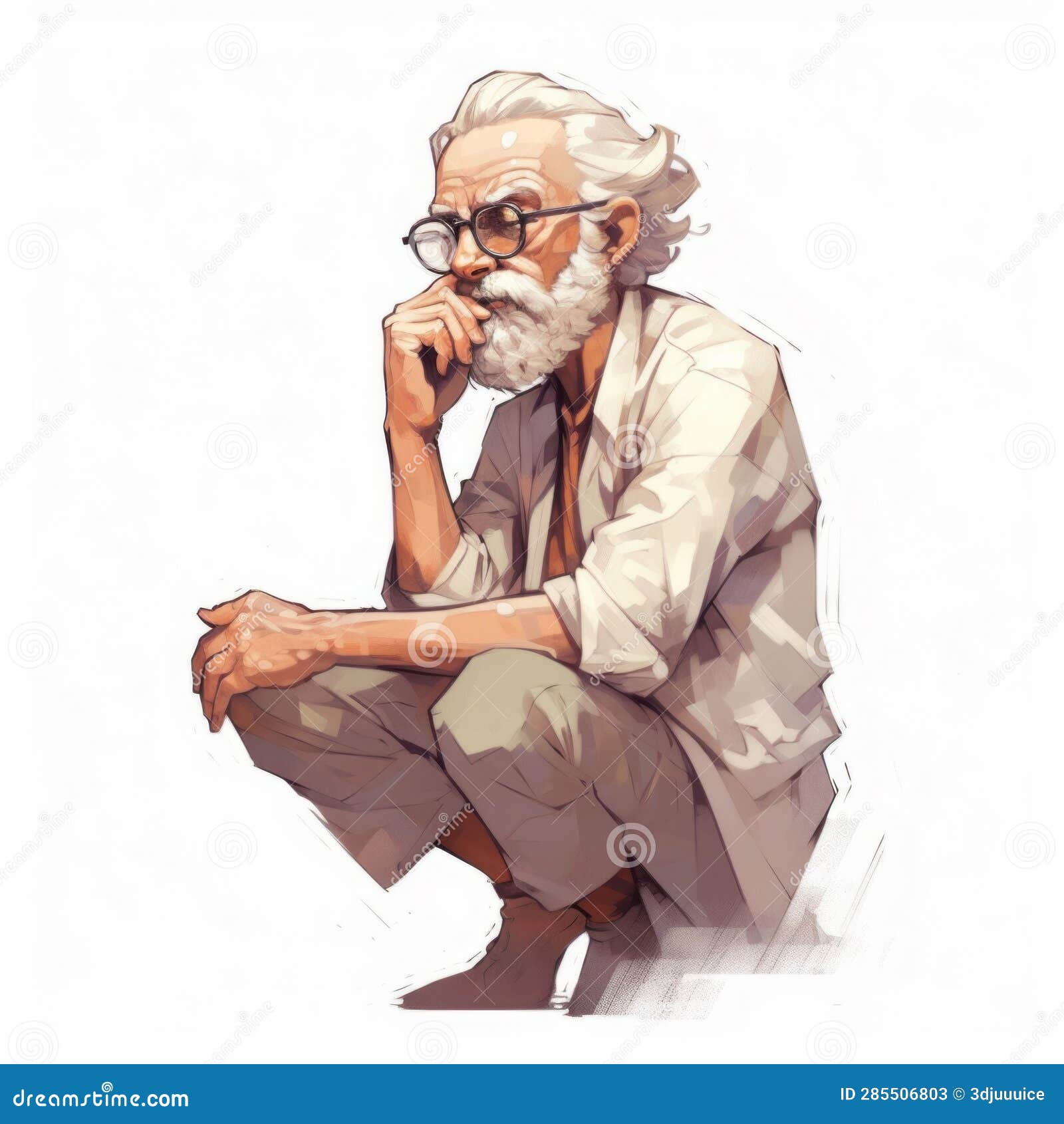 White Old Man in Thinking and Doubts Oil Painted Illustration. Stock ...
