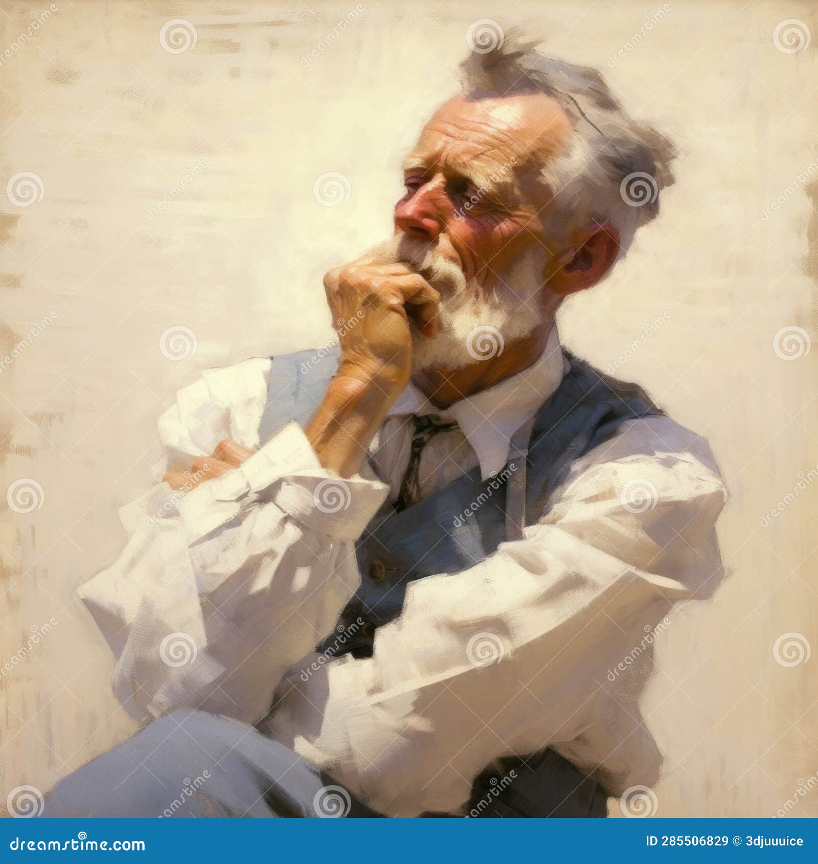 White Old Man in Thinking and Doubts Oil Painted Illustration. Stock ...