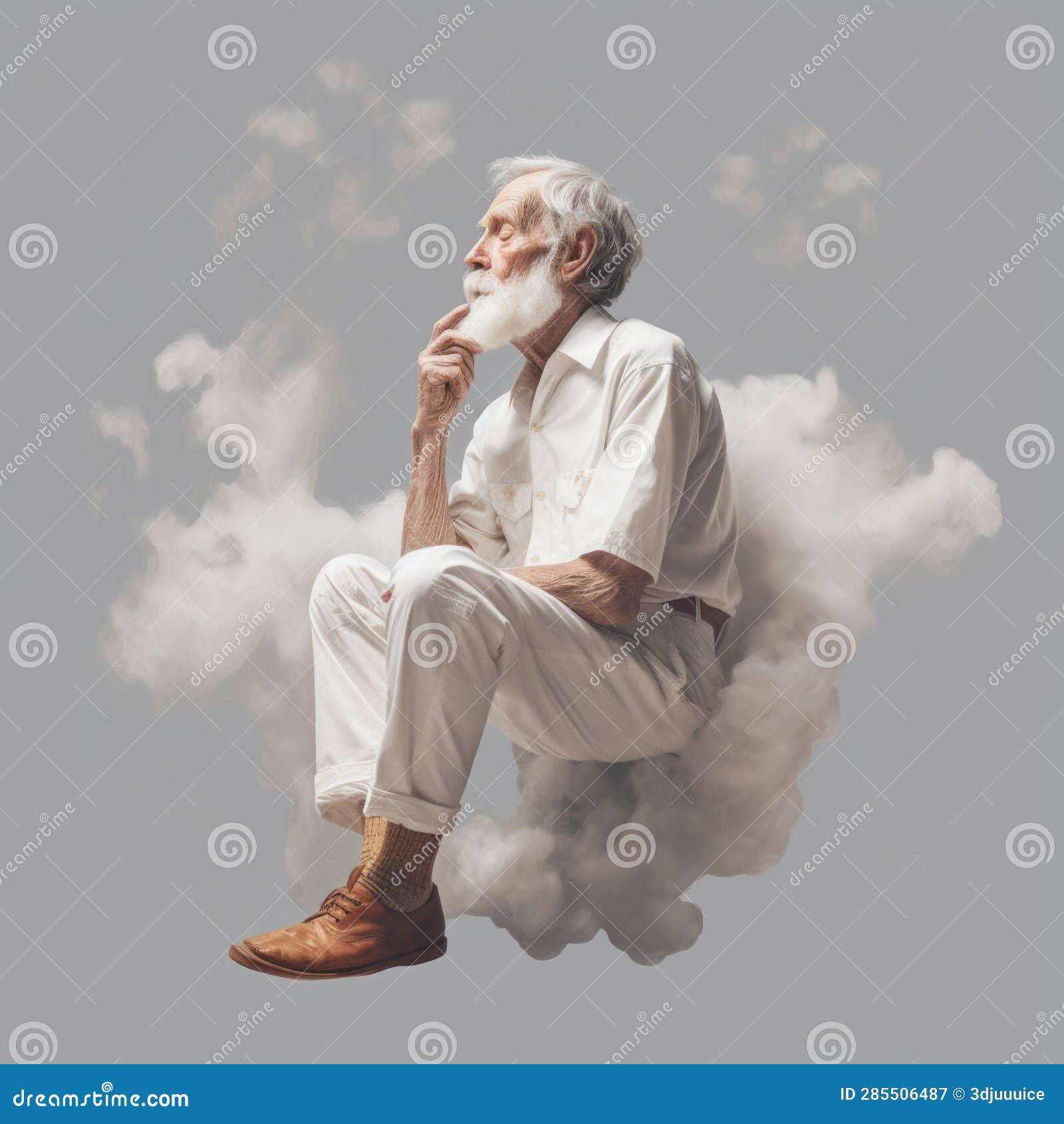 White Old Man in Thinking and Doubts Photorealistic Illustration. Stock ...