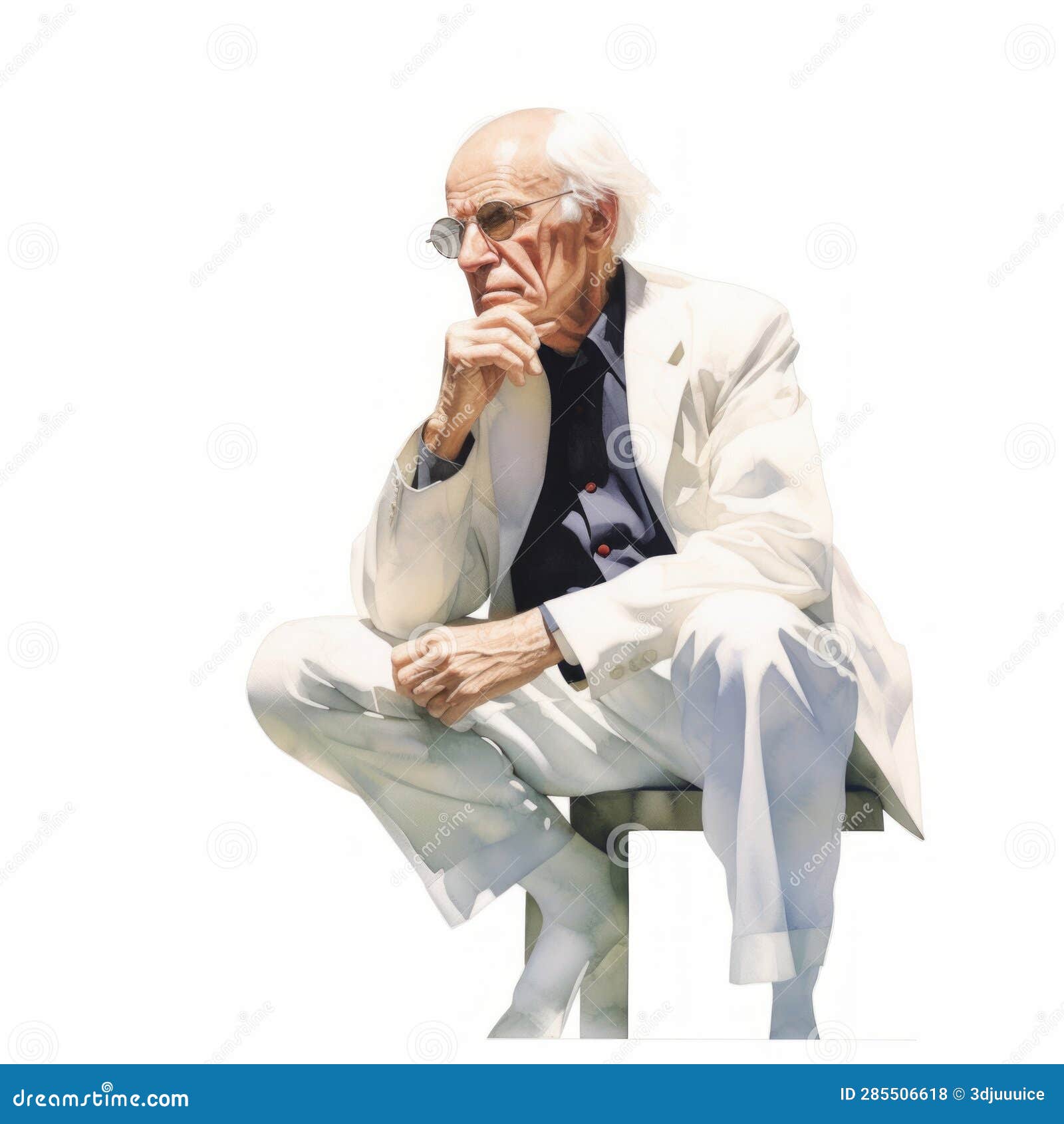White Old Man in Thinking and Doubts Photorealistic Illustration. Stock ...