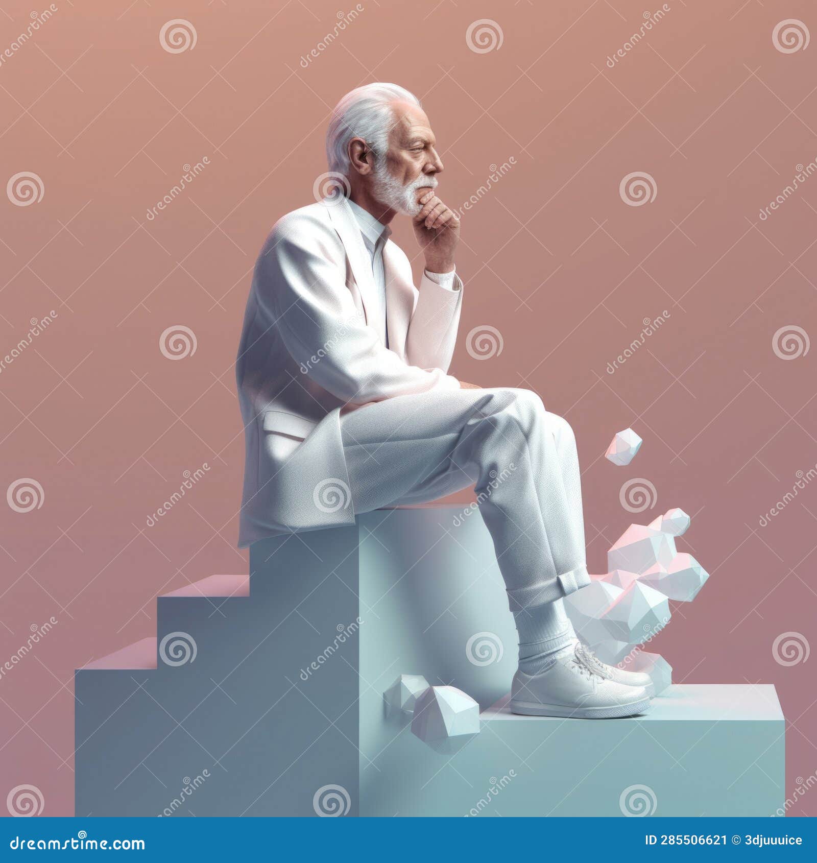 White Old Man in Thinking and Doubts Photorealistic Illustration. Stock ...