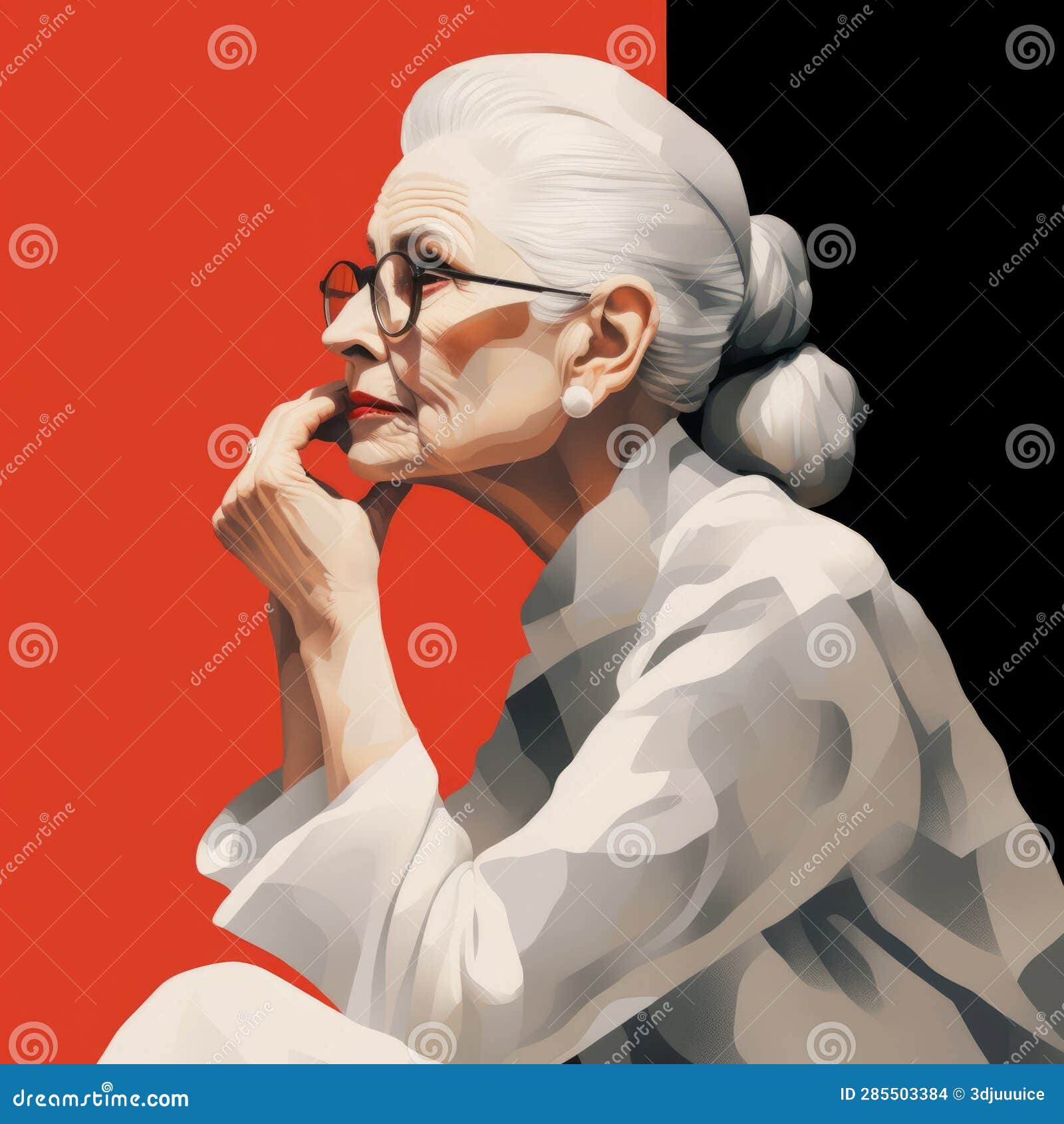 White Old Woman in Thinking and Doubts Pop Art Illustration. Stock ...
