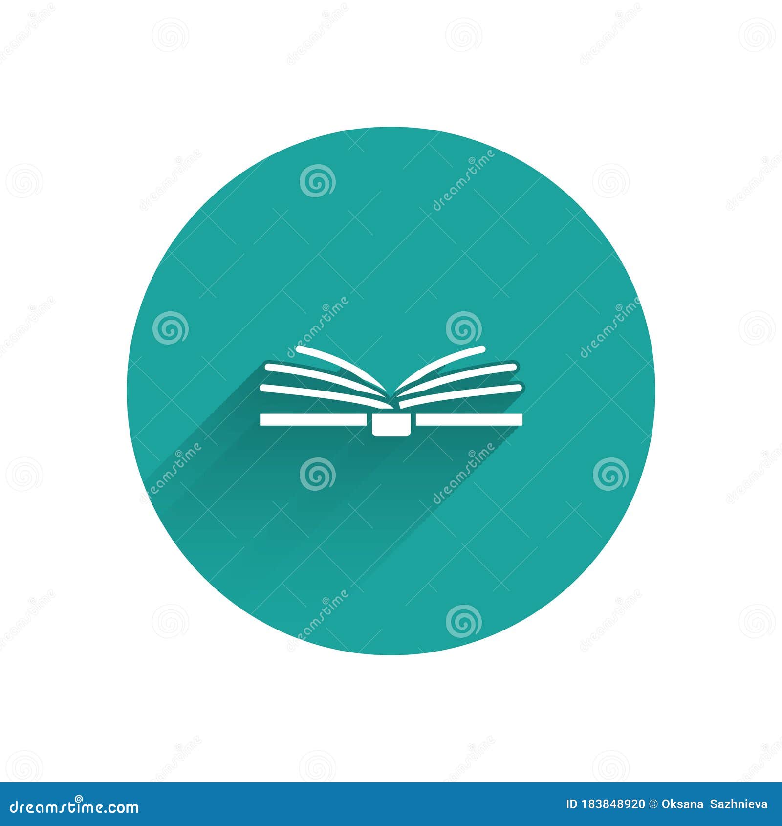 White Open Book Icon Isolated with Long Shadow. Green Circle Button ...