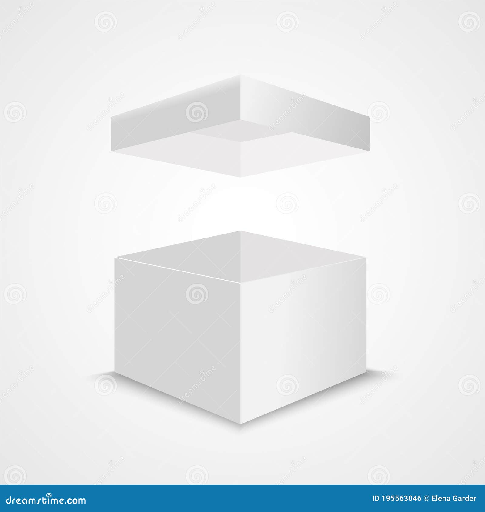 White Open Box Mock Up. Realistic Vector Cardboard Cube with Flying Lid ...
