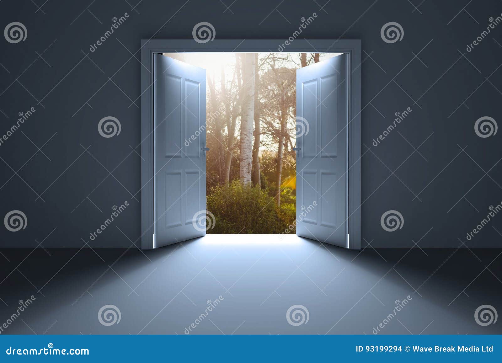 White Open Doors To the Forest Stock Illustration - Illustration of ...