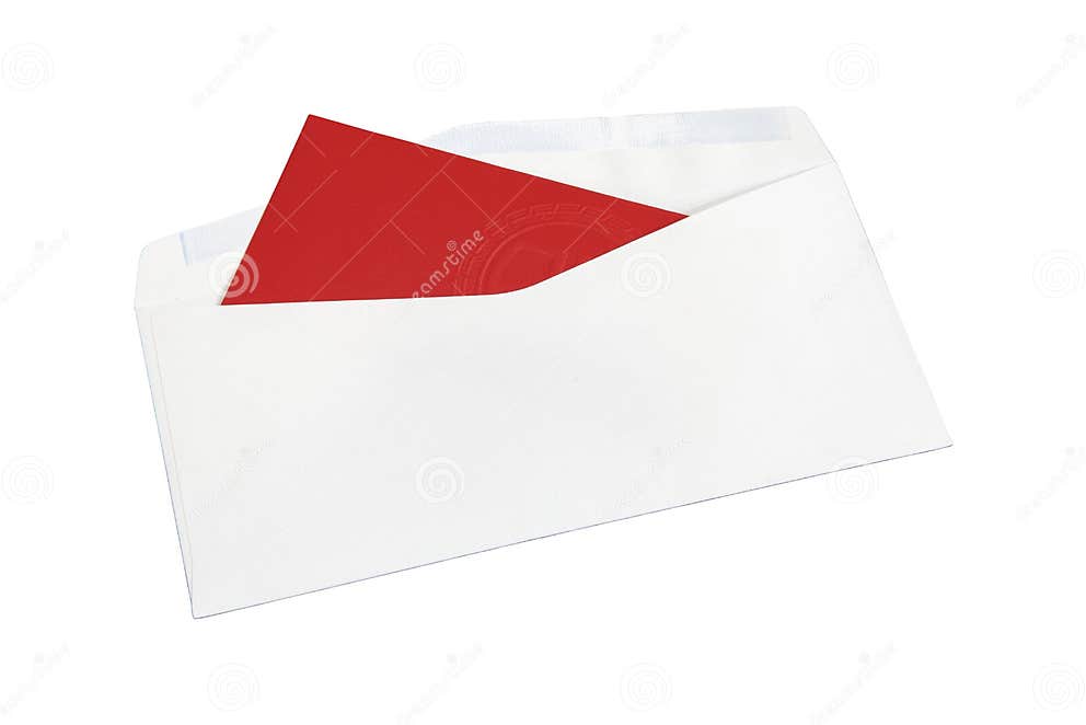 White Open Envelope with Red Paper Stock Photo - Image of card ...
