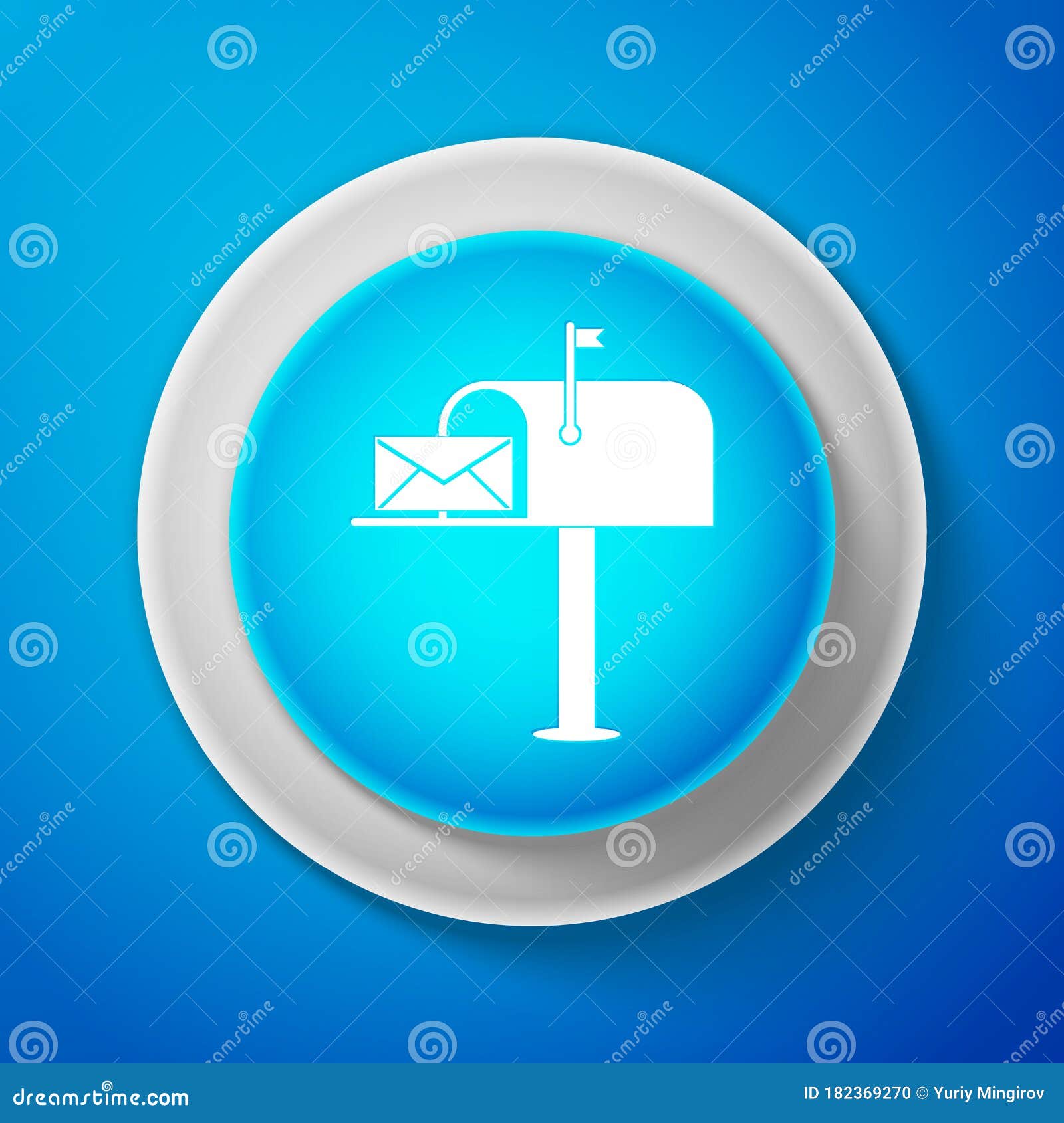 White Open Mail Box with an Envelope Icon Isolated on Blue Background ...