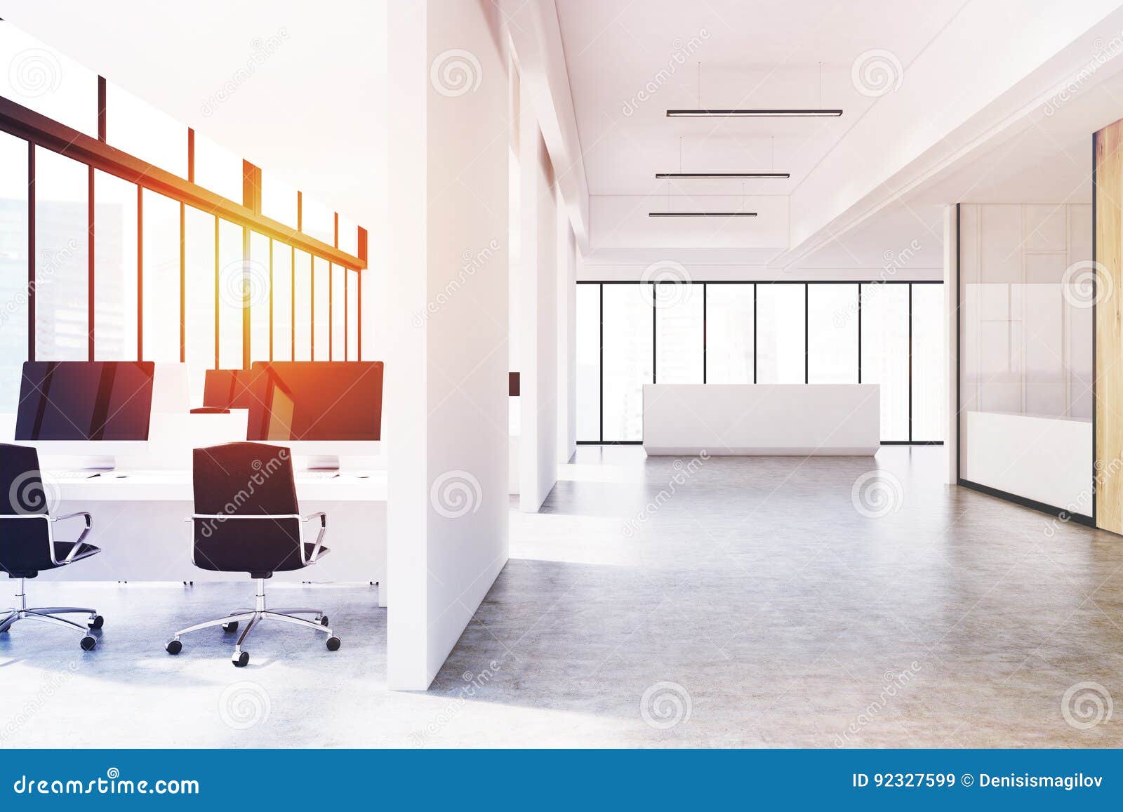 White Open Office and Reception, Front, Toned Stock Illustration ...