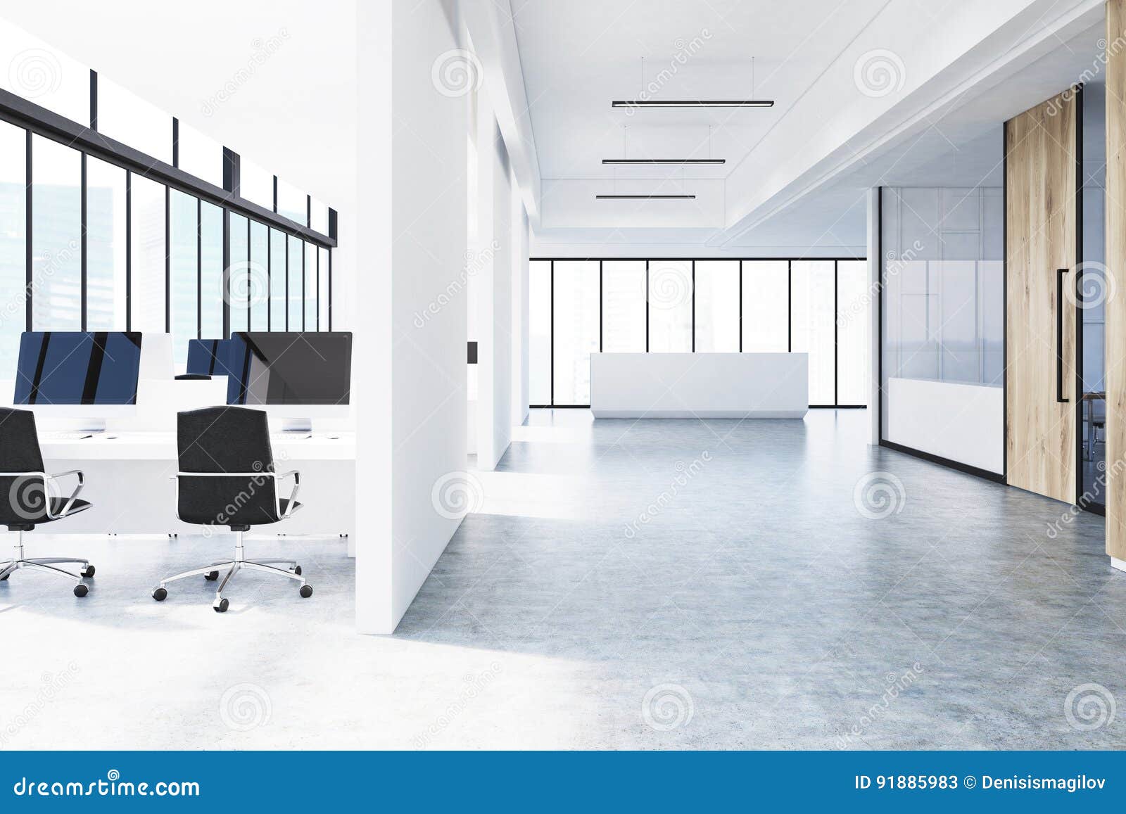 White Open Office and Reception, Front Stock Illustration ...